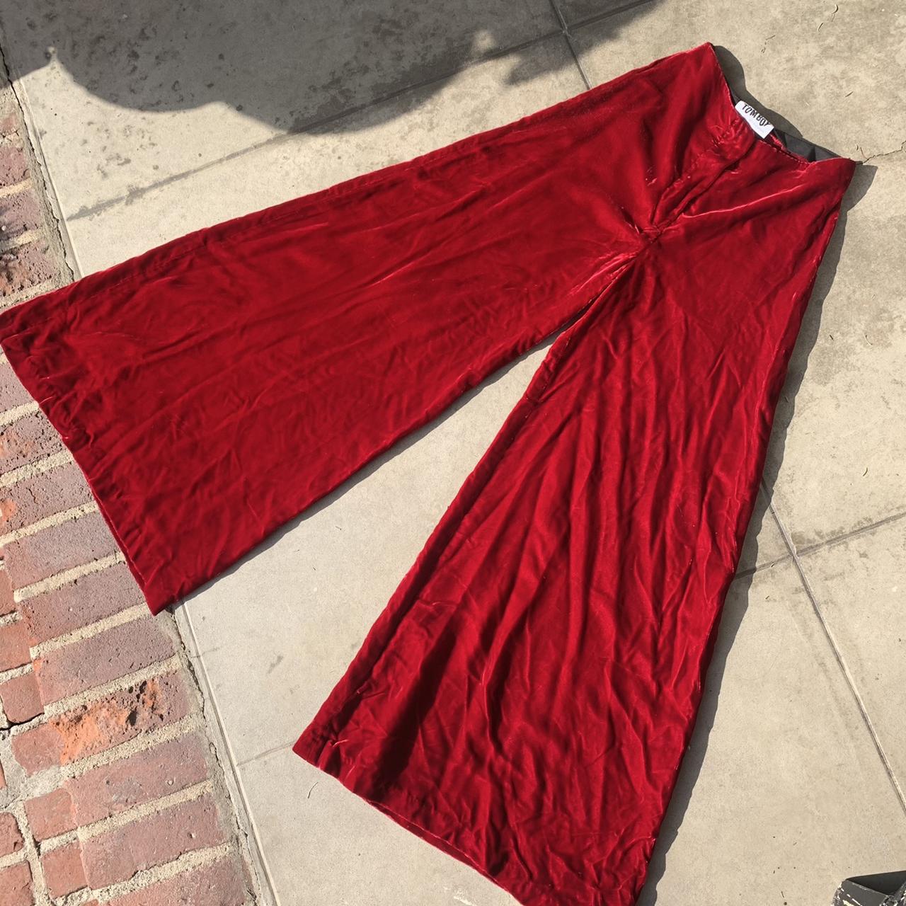 1970s wide leg red velvet pants! Waist: 26 Hips:... - Depop