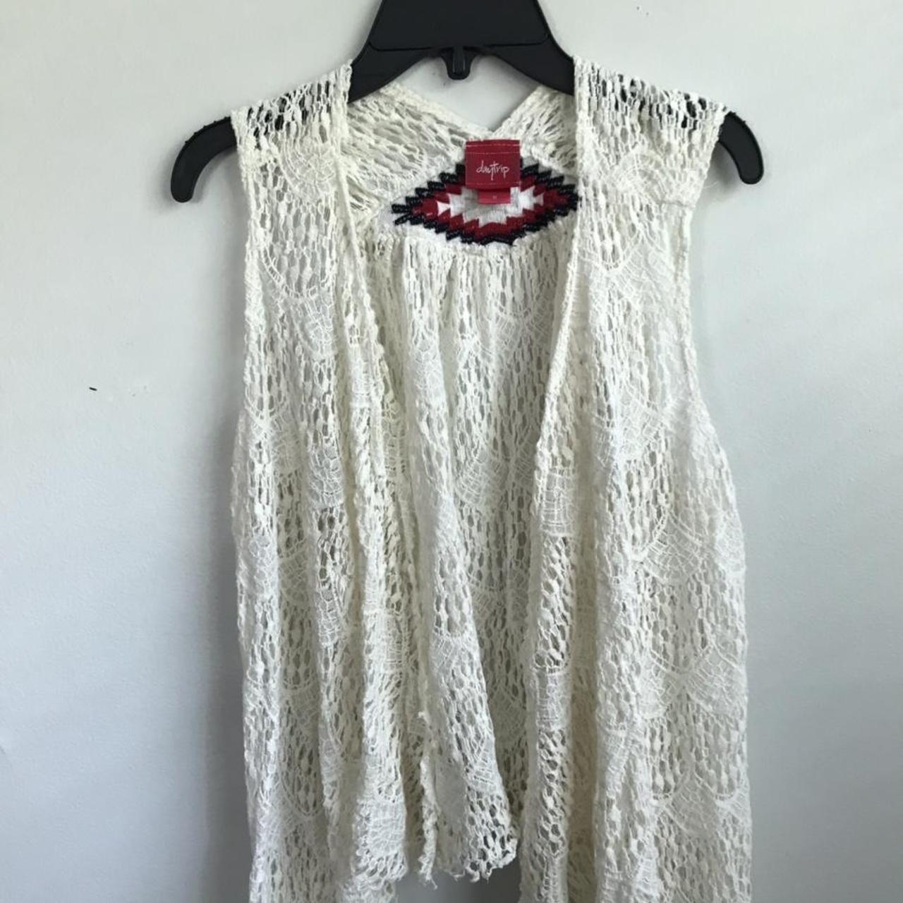 Crochet Open Knit Lace Vest Southwestern Medium in... - Depop