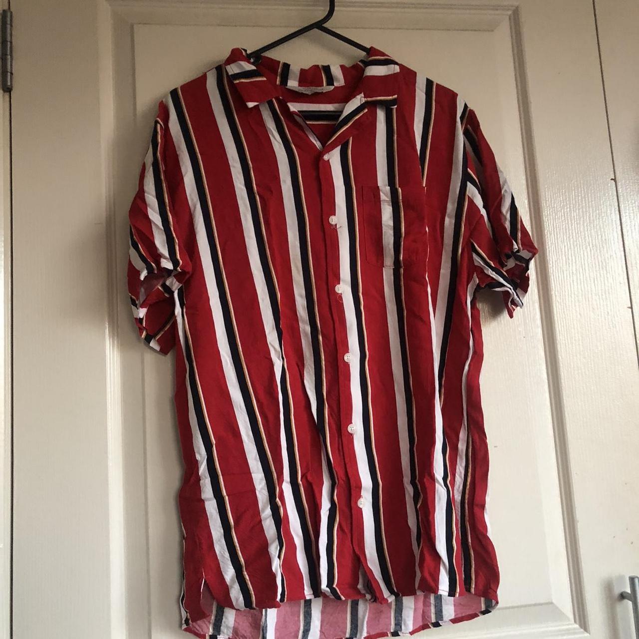 light weight red striped button down! perfect for... - Depop