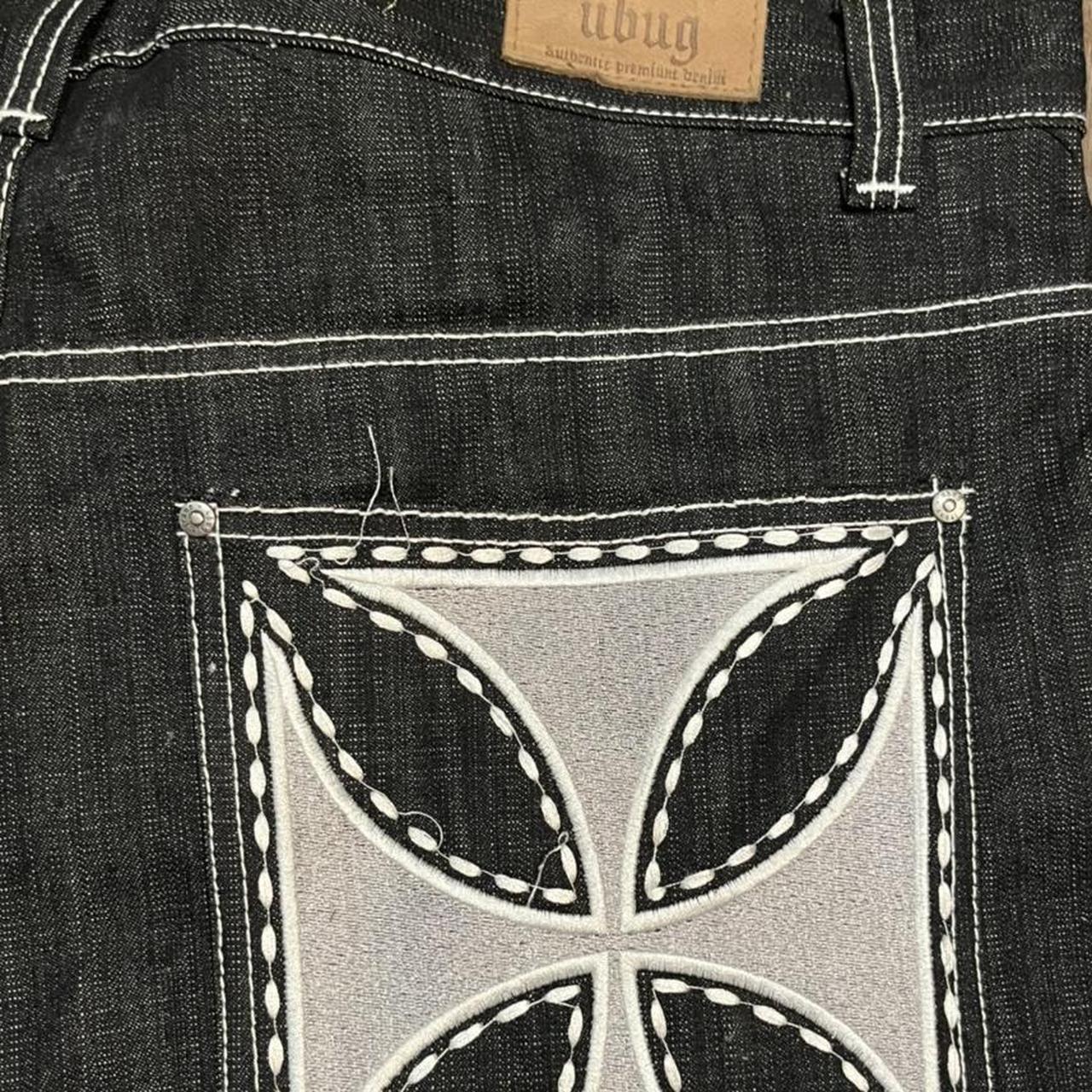 Ubug Embroidered Jorts Features iron cross on back... - Depop