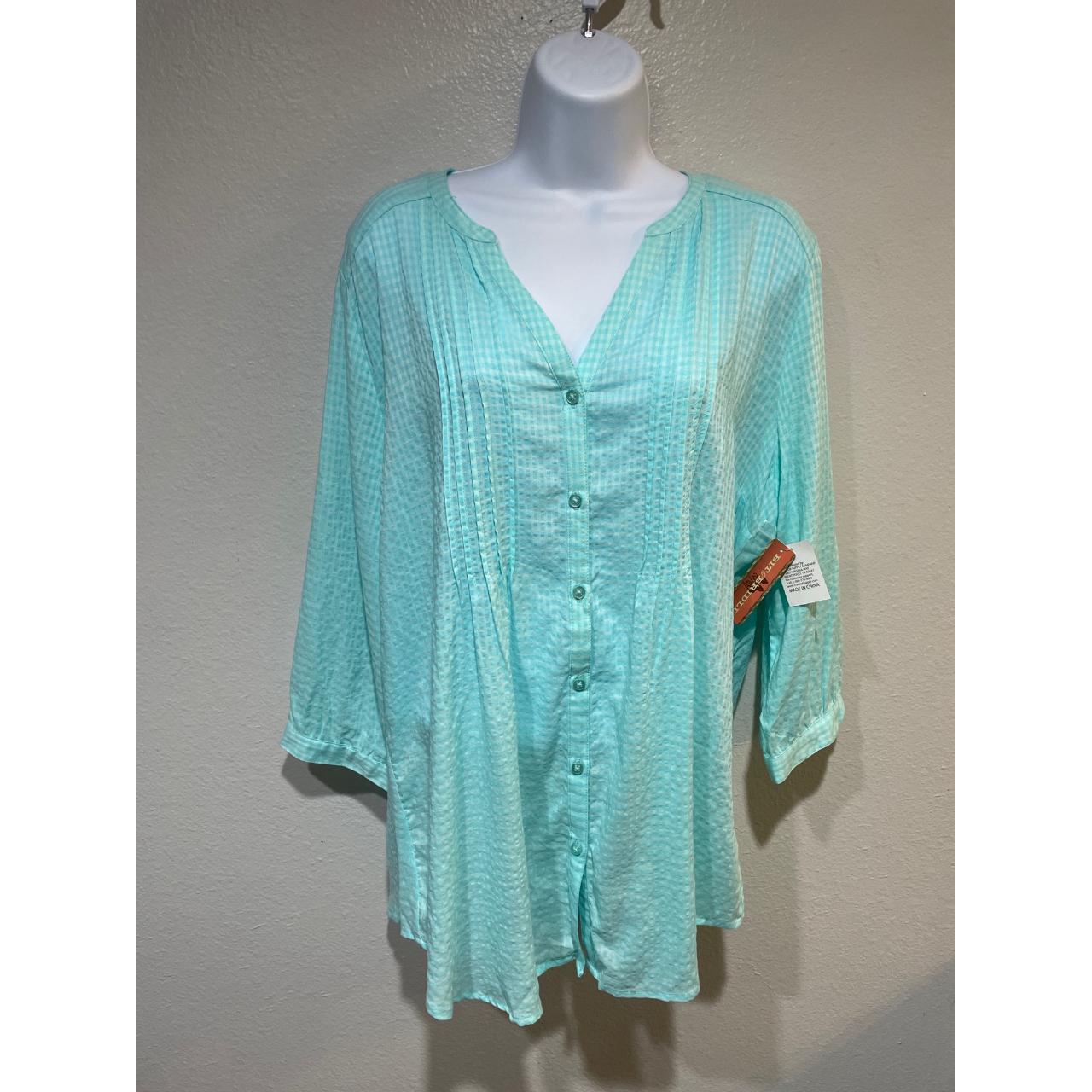 NWT Bit & Bridle Lg Gingham V-Neck 3/4 sleeves... | Depop