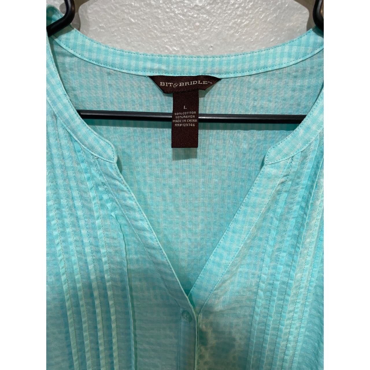 NWT Bit & Bridle Lg Gingham V-Neck 3/4 sleeves... | Depop