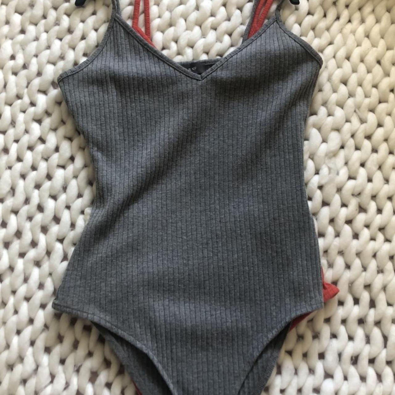Primark knit rib strappy bodysuits. Grey and red... - Depop