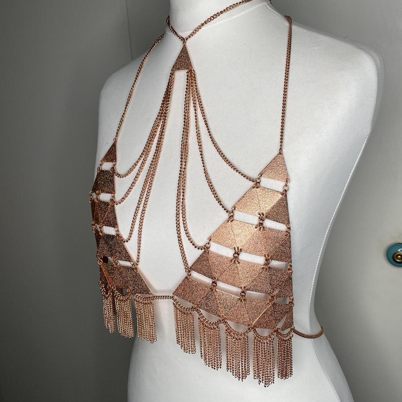 Selling this rose gold metal chain bra in a perfect... - Depop
