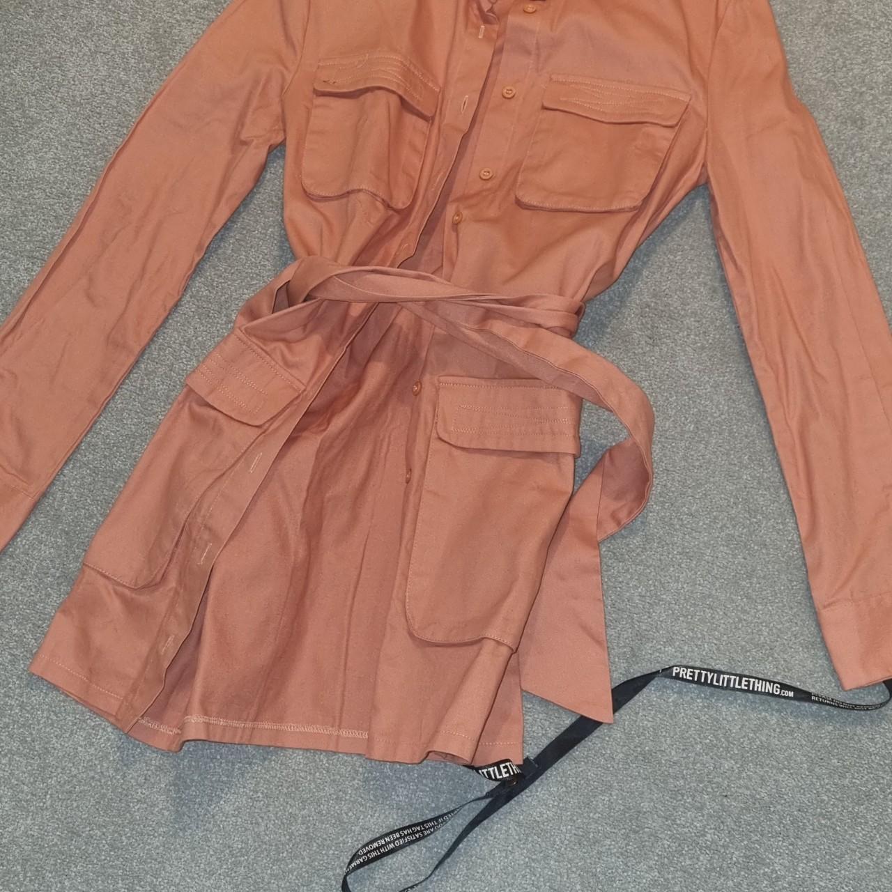 size 4 peach pretty little thing shirt dress denim... - Depop