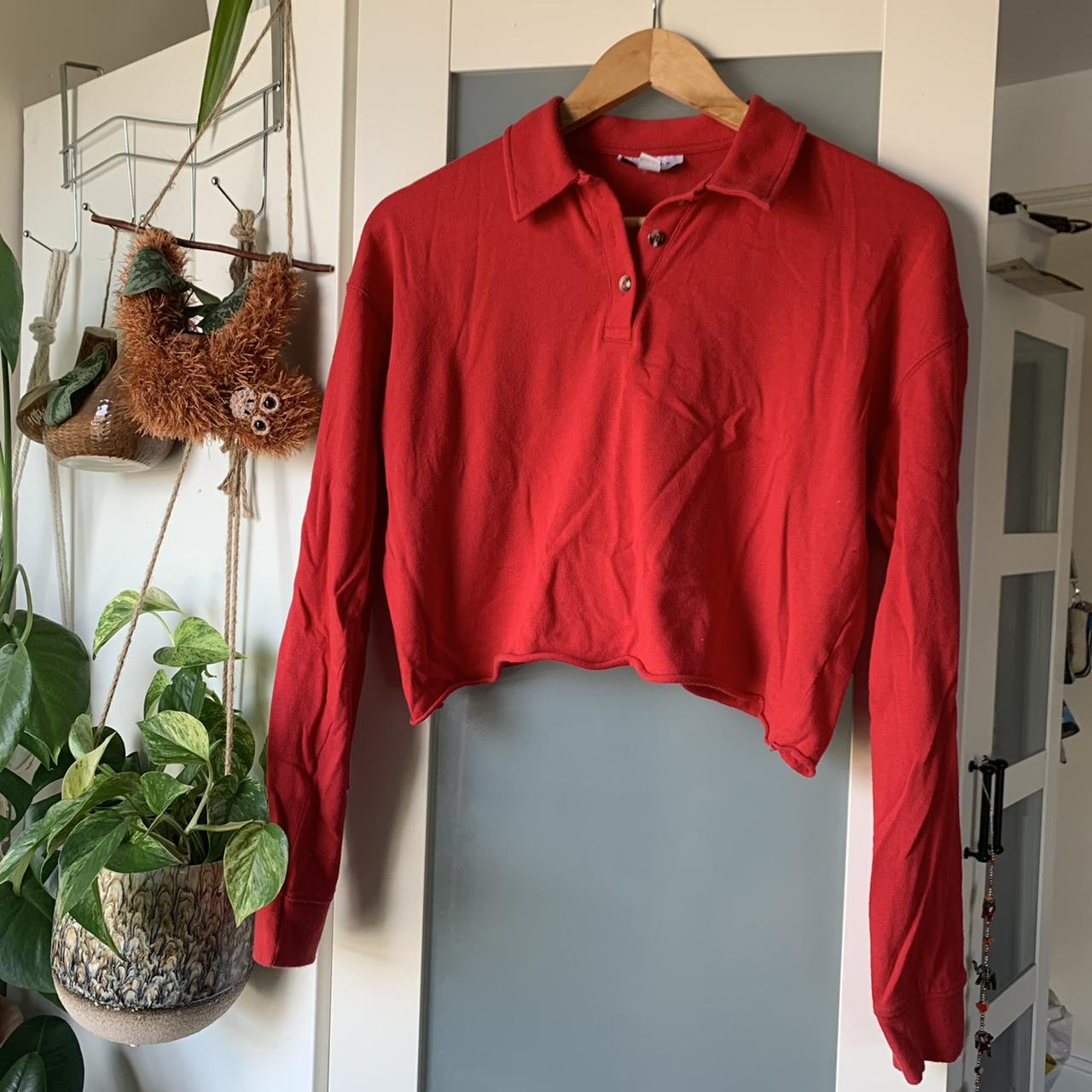 Topshop red rugby crop top Soft and peng condition - Depop