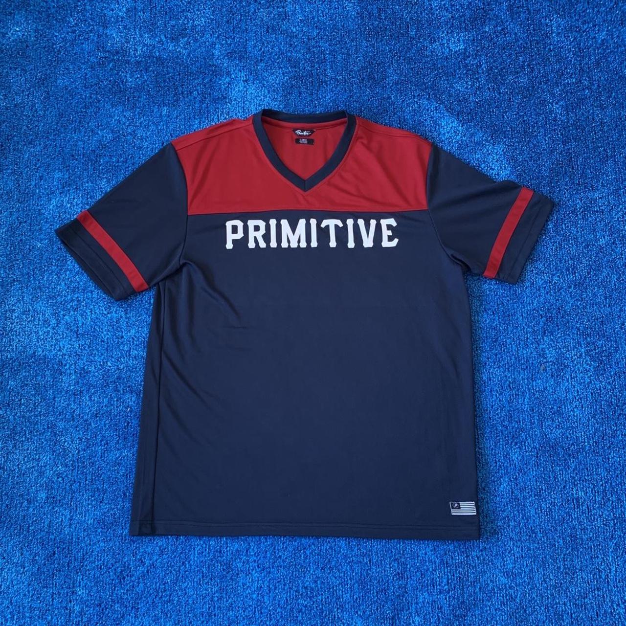 Primitive Men's Red and Navy T-shirt | Depop