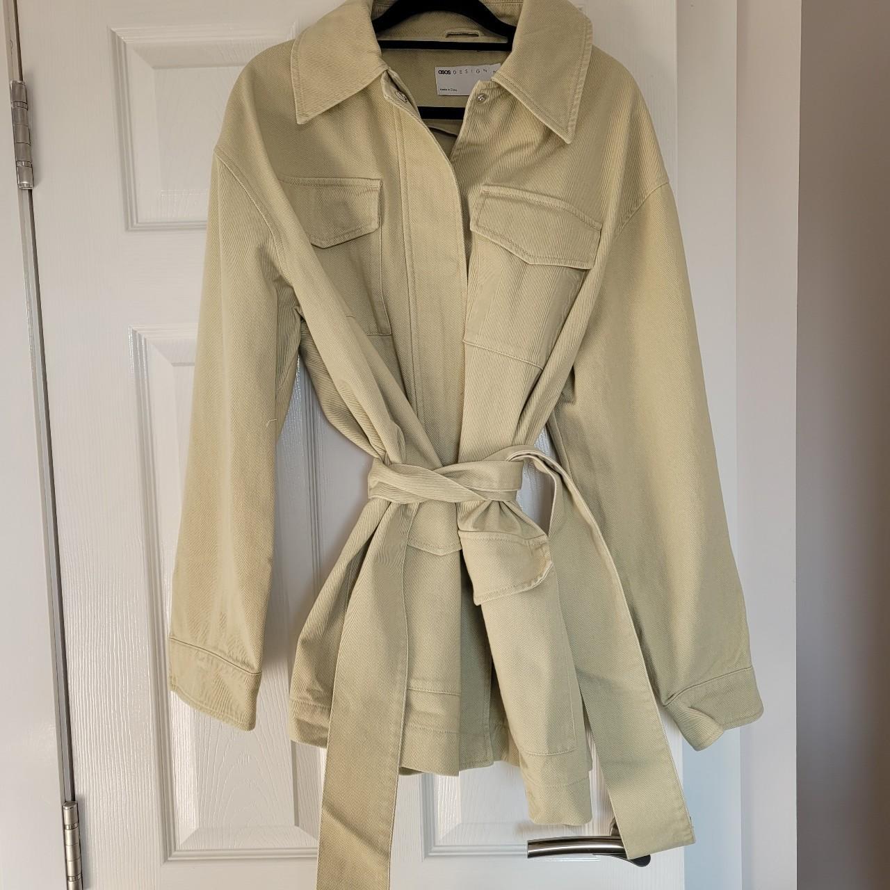 Women's utility jacket in beige. Size 10... - Depop