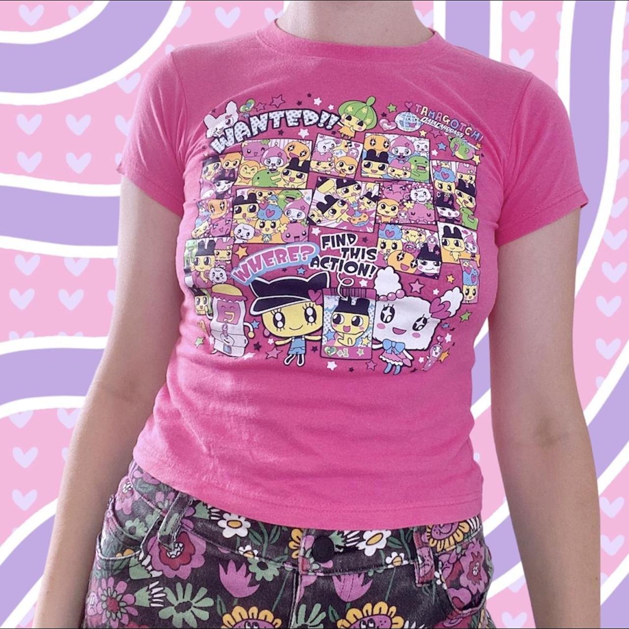 Y2K Harajuku hot pink kidcore Tamagotchi t-shirt... - Depop