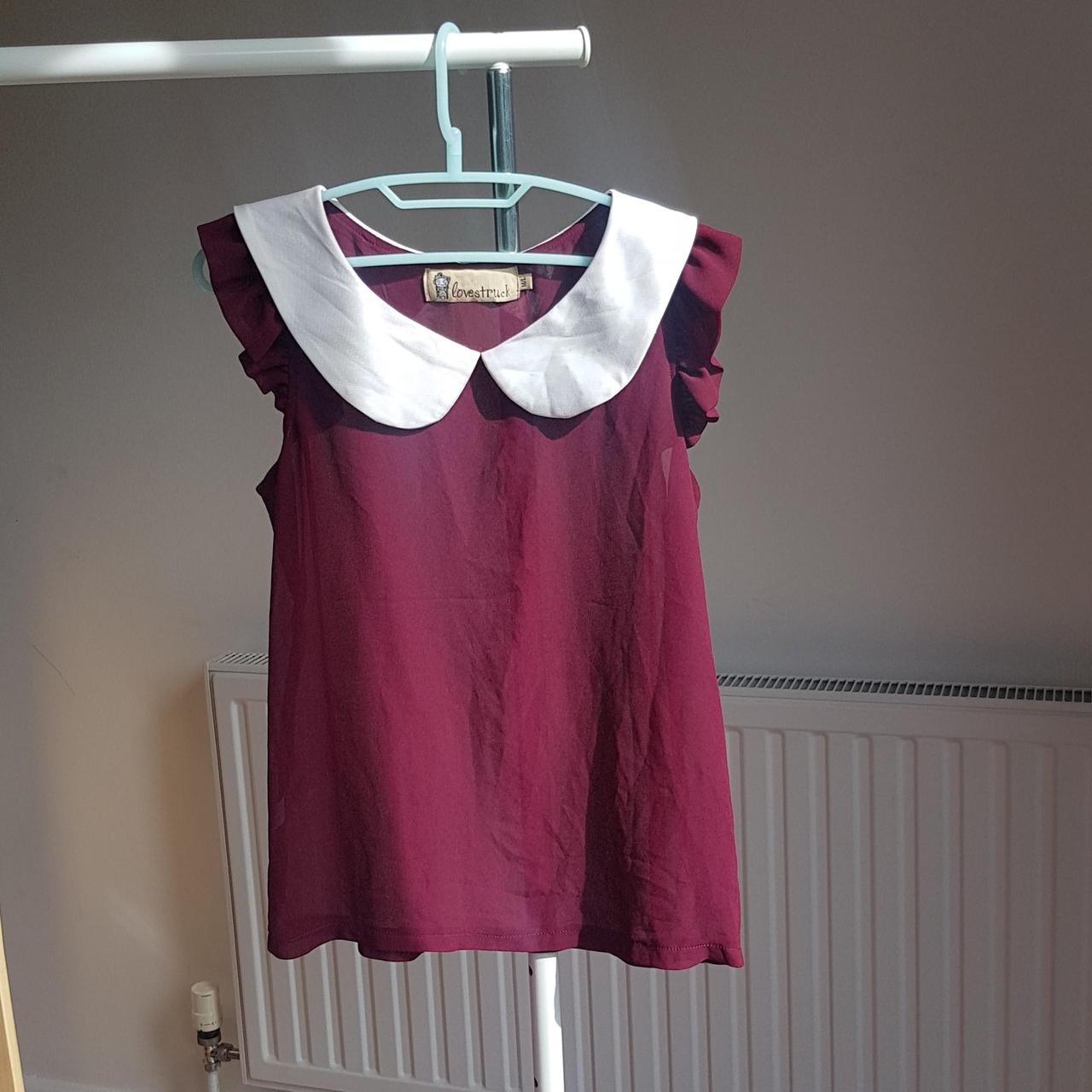 NEW 90s peter pan collar white neckline burgandy red... - Depop