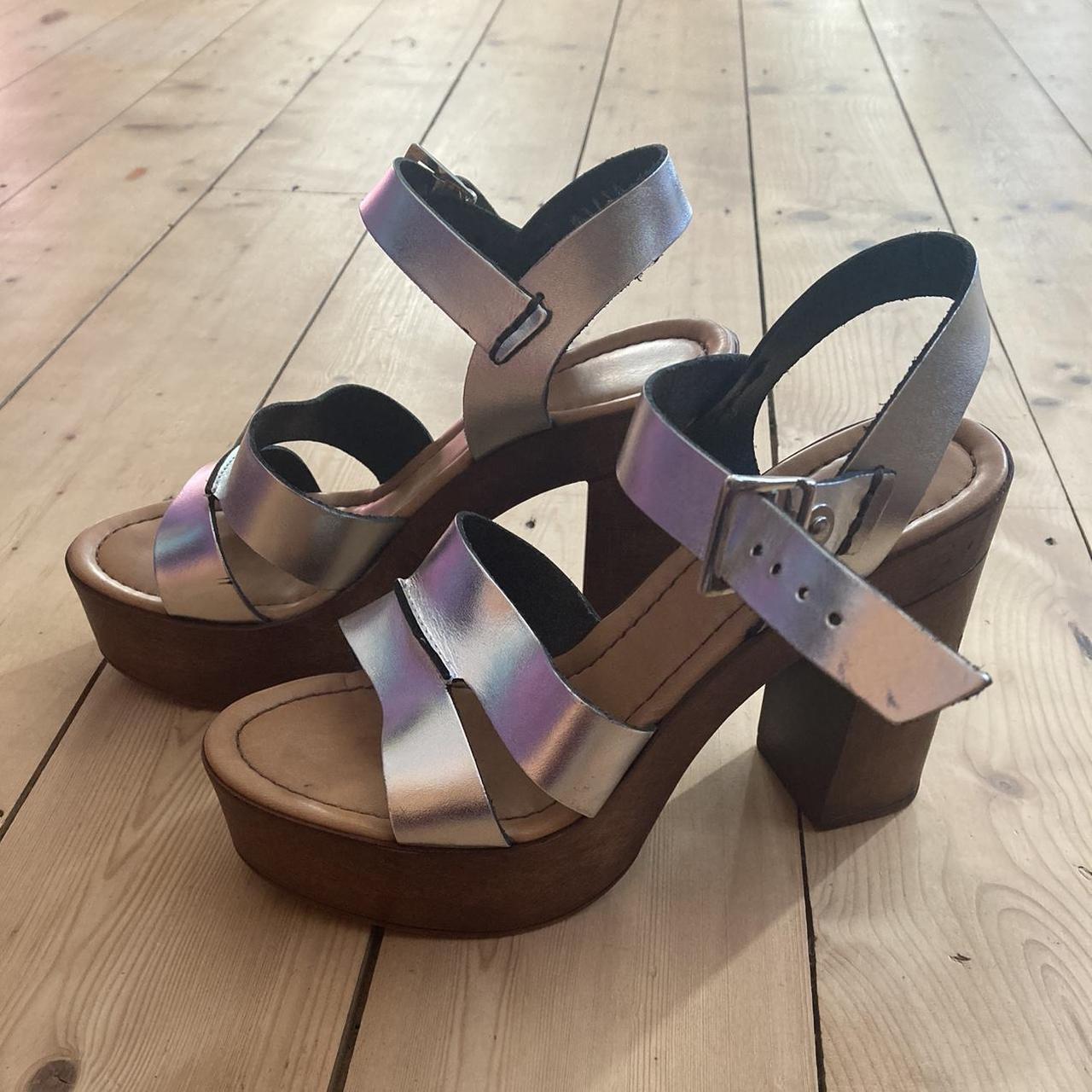 Amazing silver chunky wooden platform heels. Size 6... - Depop