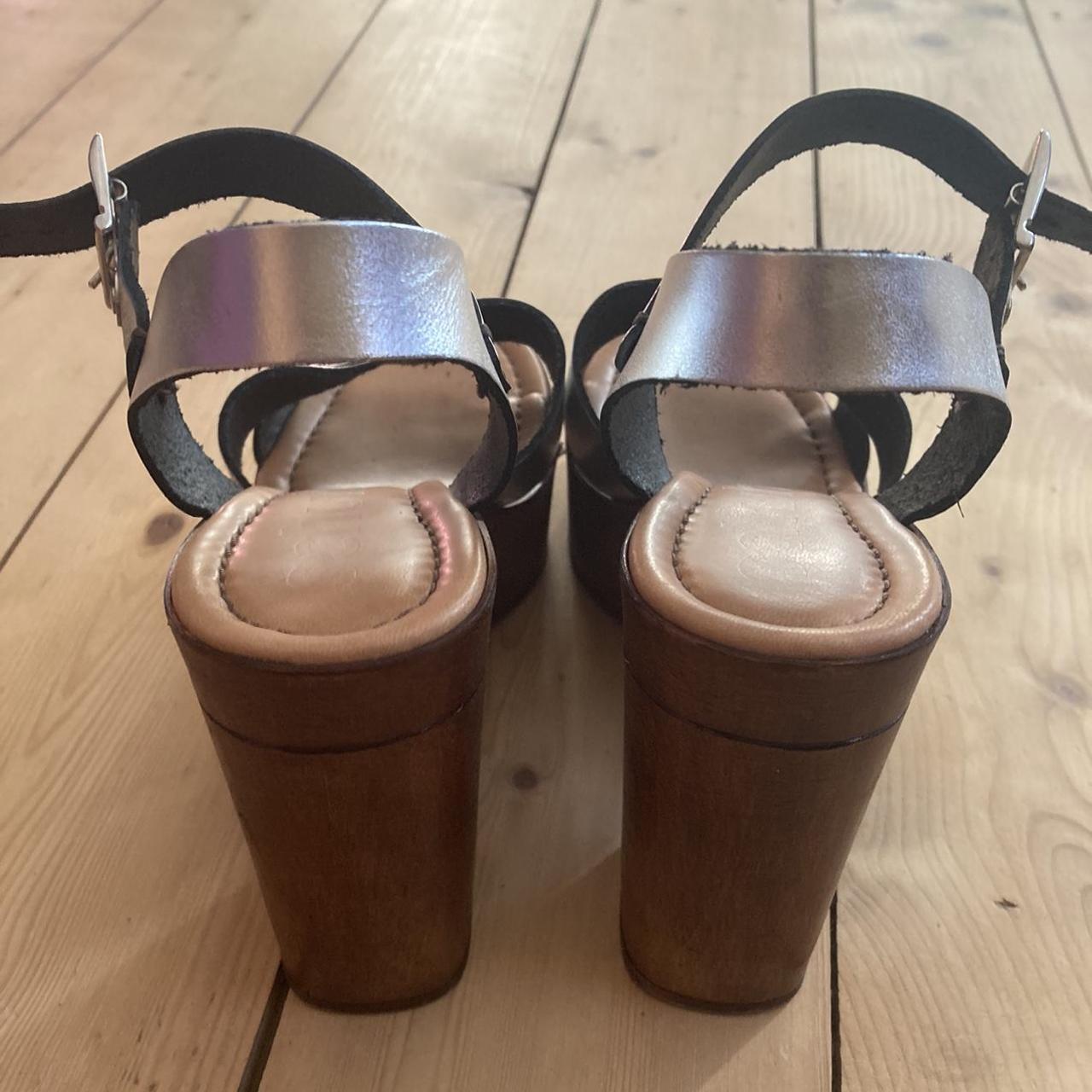 Amazing silver chunky wooden platform heels. Size 6... - Depop