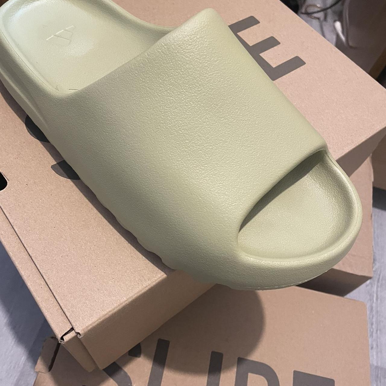 Yeezy Women's Green and Cream Slides | Depop