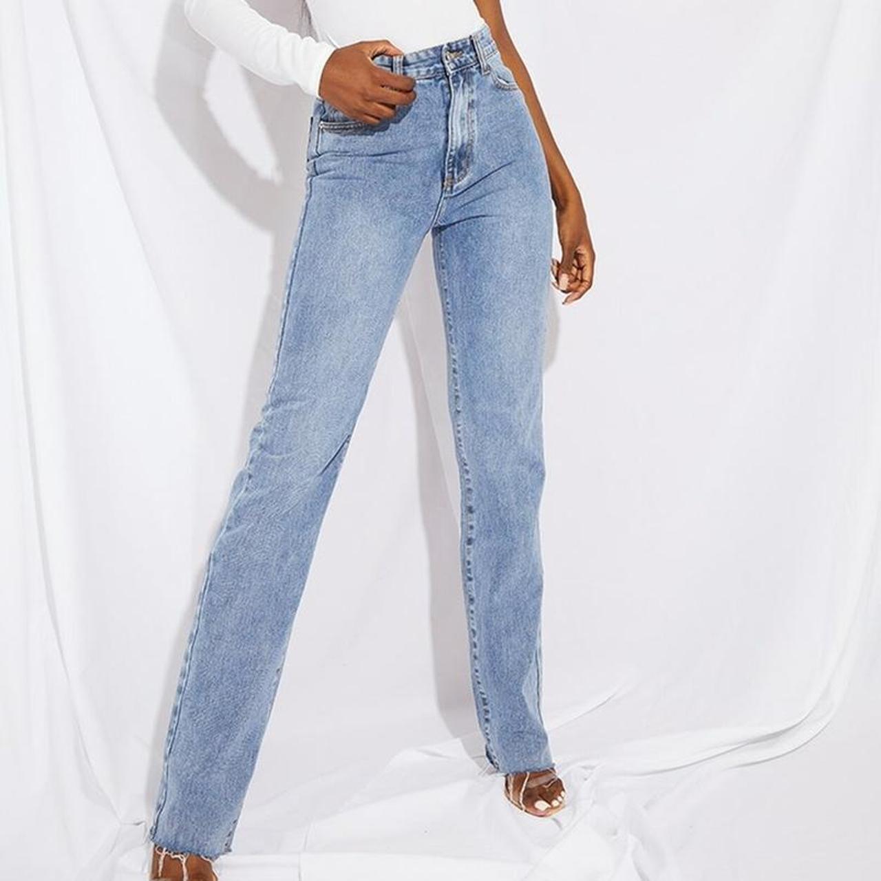 tall mid blue long leg straight jeans from plt Size... - Depop