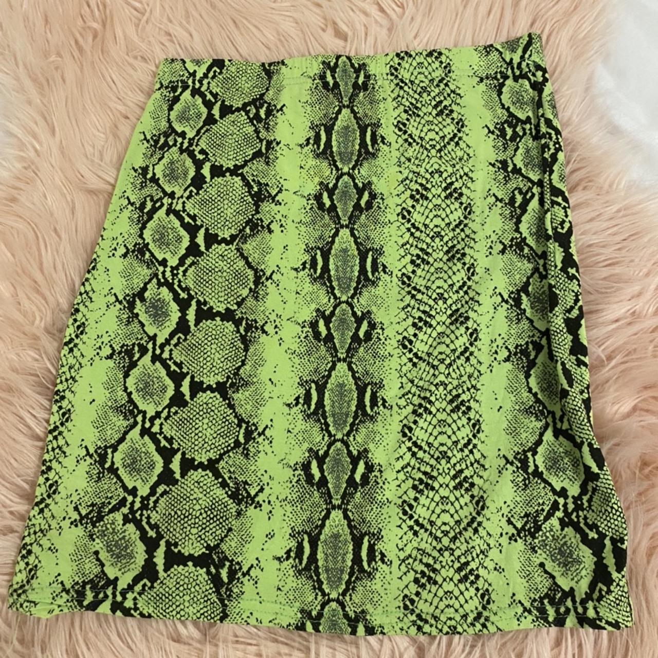 neon green snake print plt bodycon skirt, UK size 10... - Depop