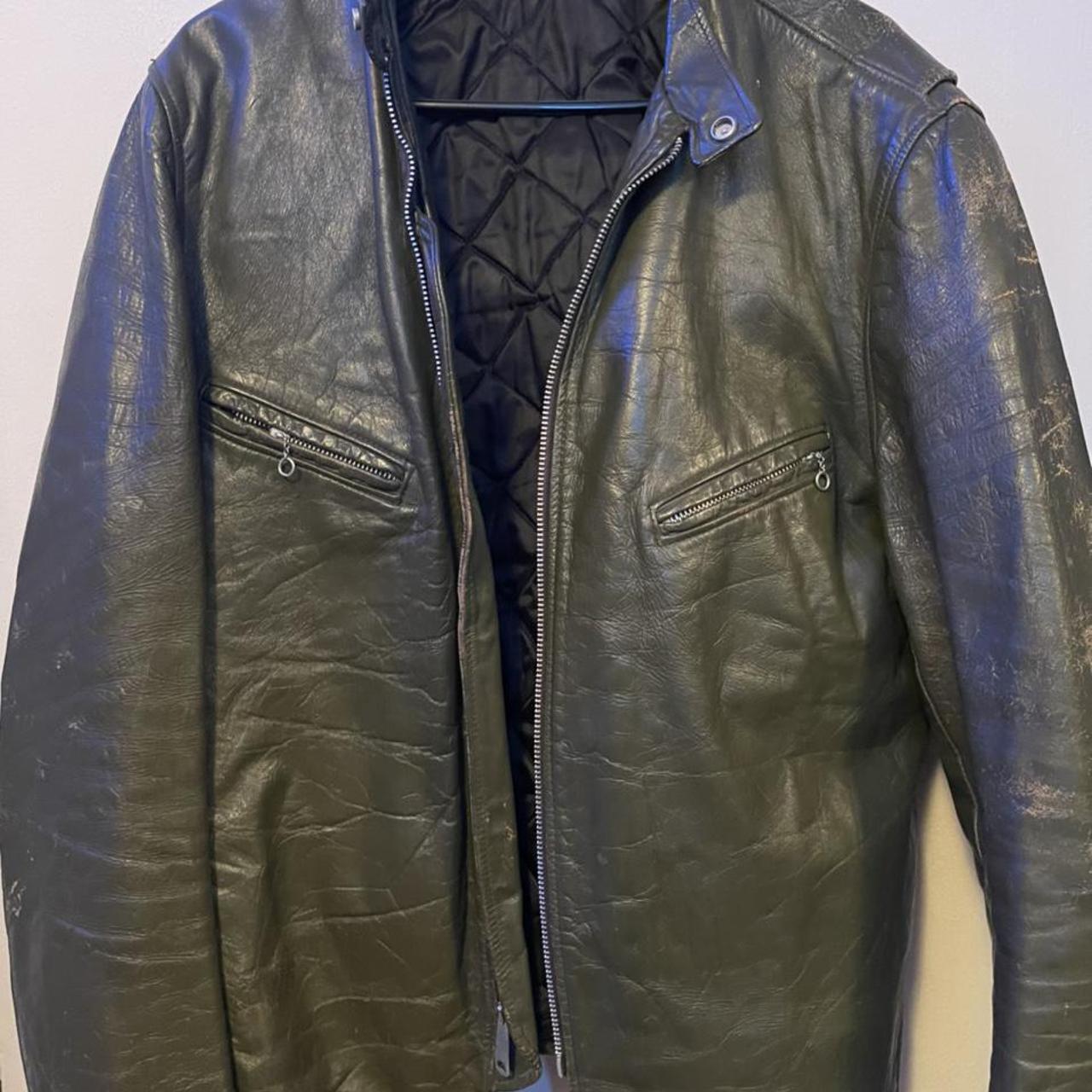 Super rare vintage army green genuine leather jacket... - Depop