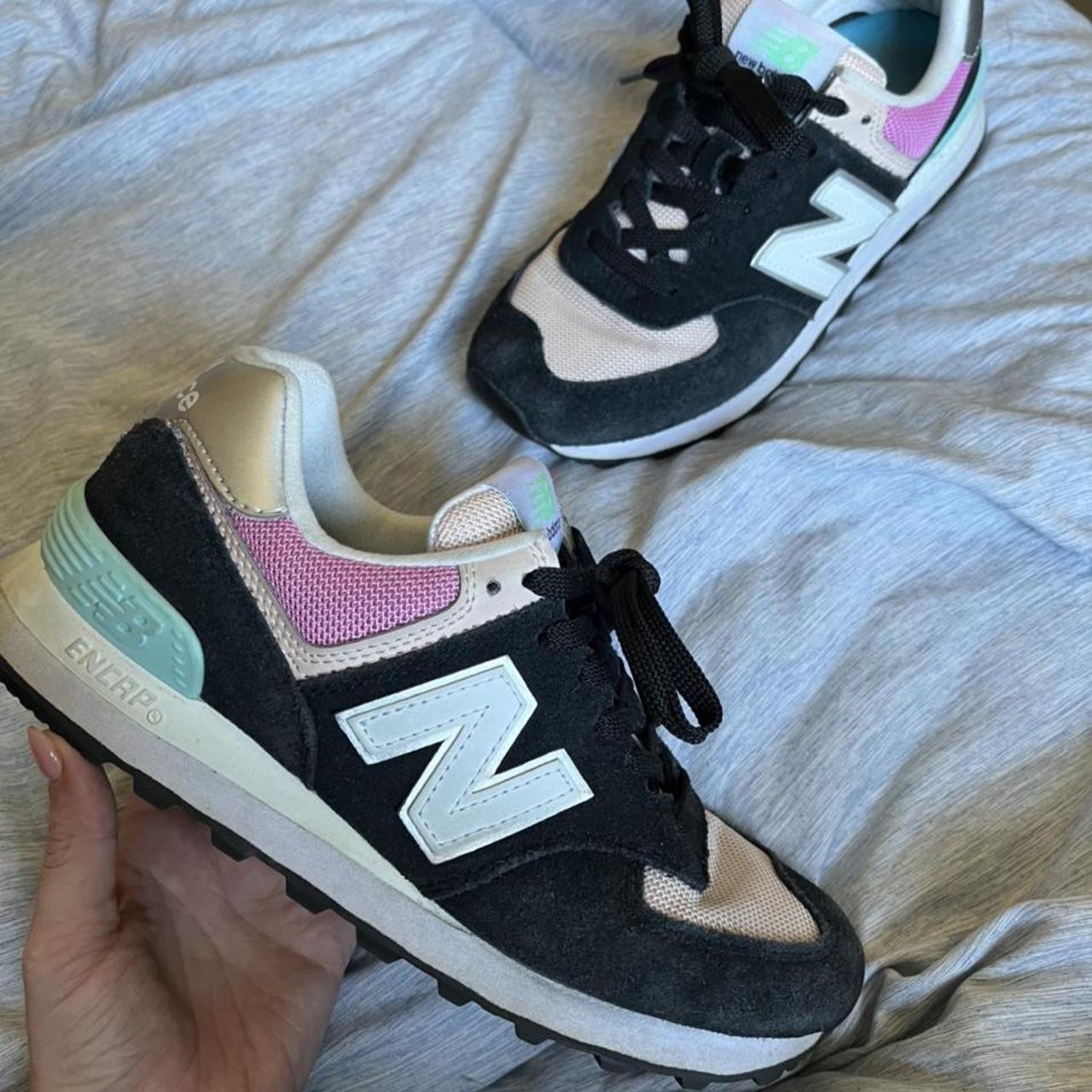 New Balance retro style multi-colored sneakers,... - Depop