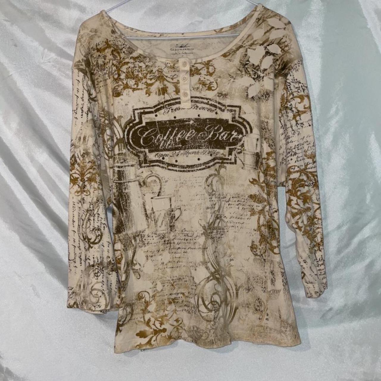 Pretty cream color coffee bar shirt, with... - Depop