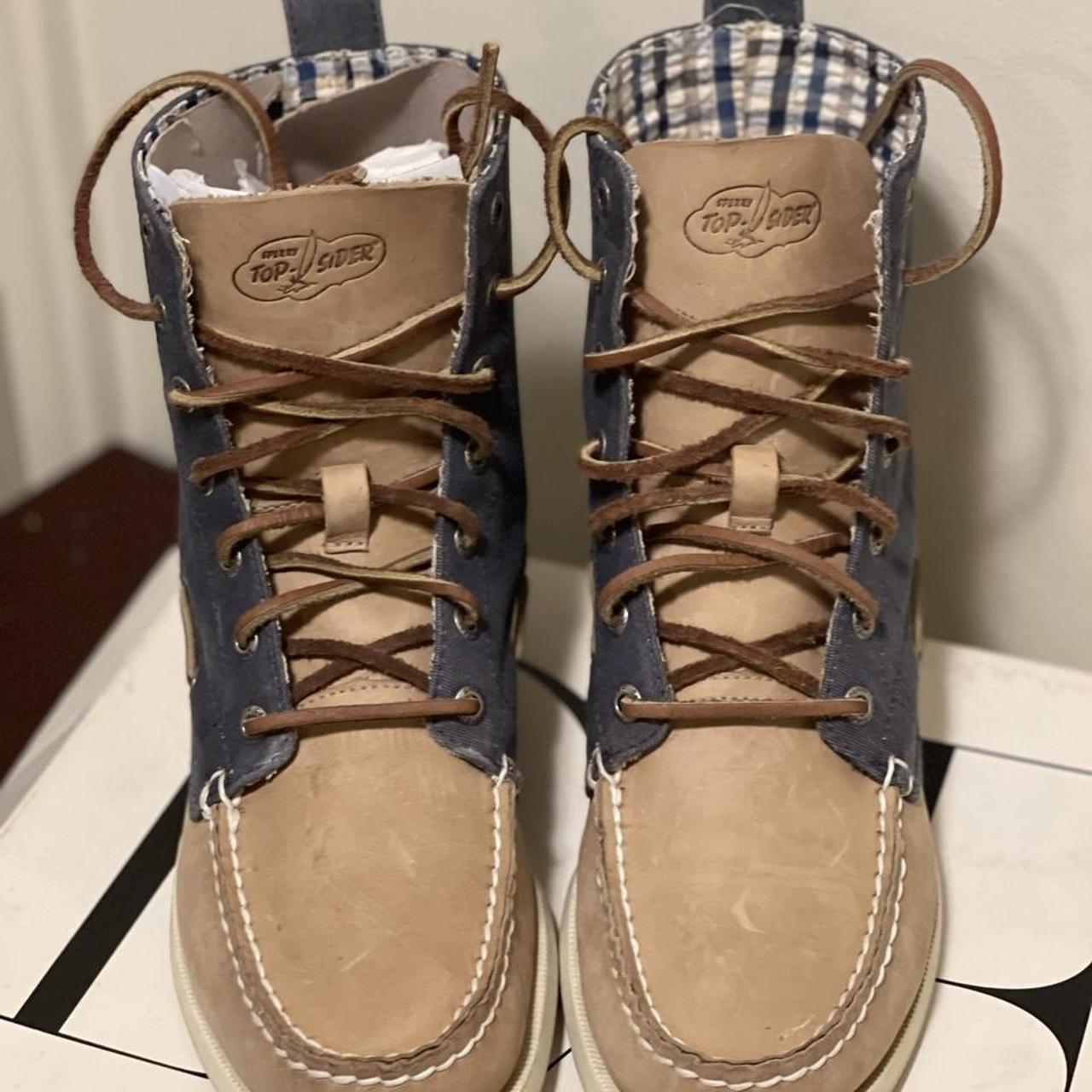 Sperry Men's Tan and Blue Boots | Depop