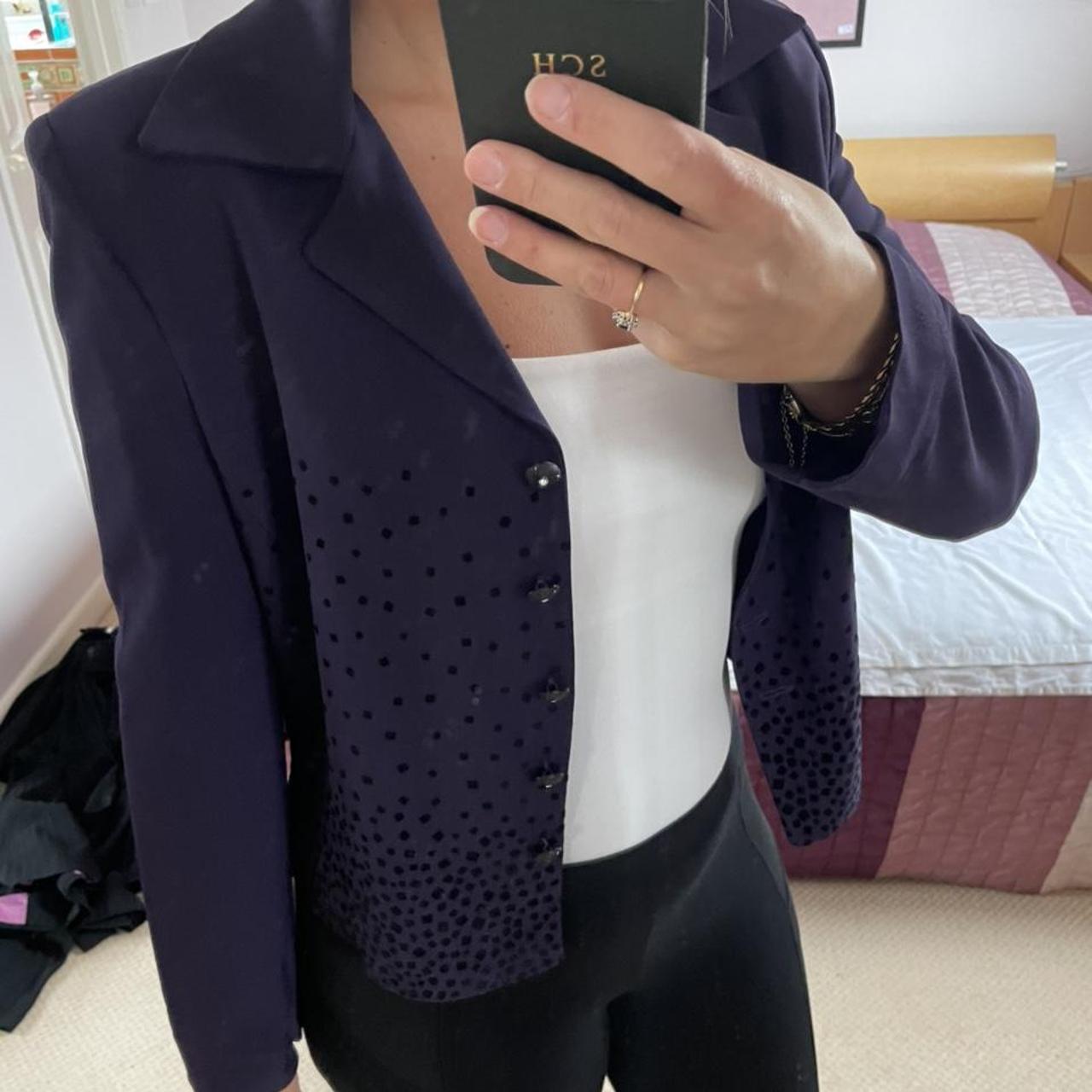 Vintage purple blazer Black velvet squares True... - Depop