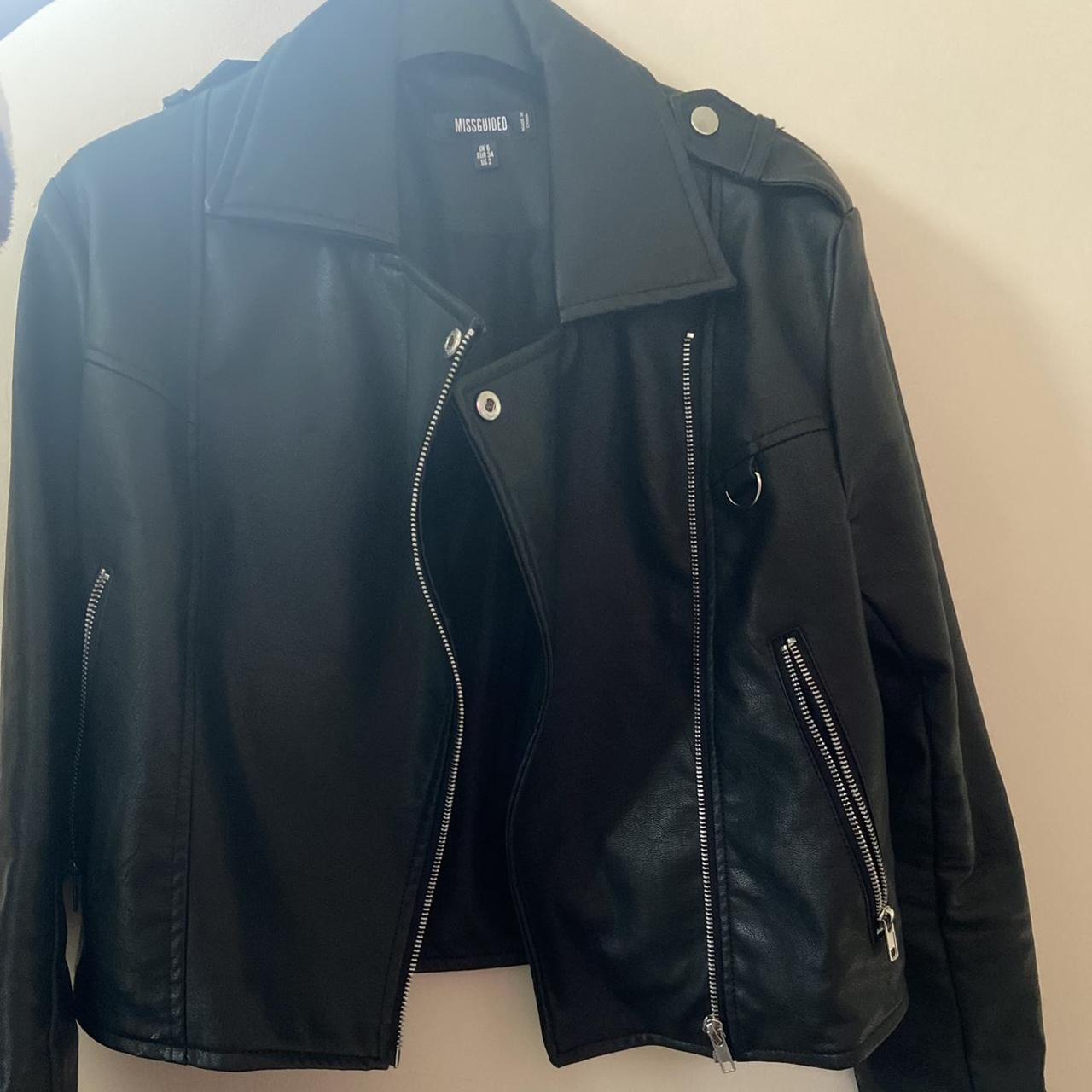Missguided biker leather jacket in black Size... - Depop