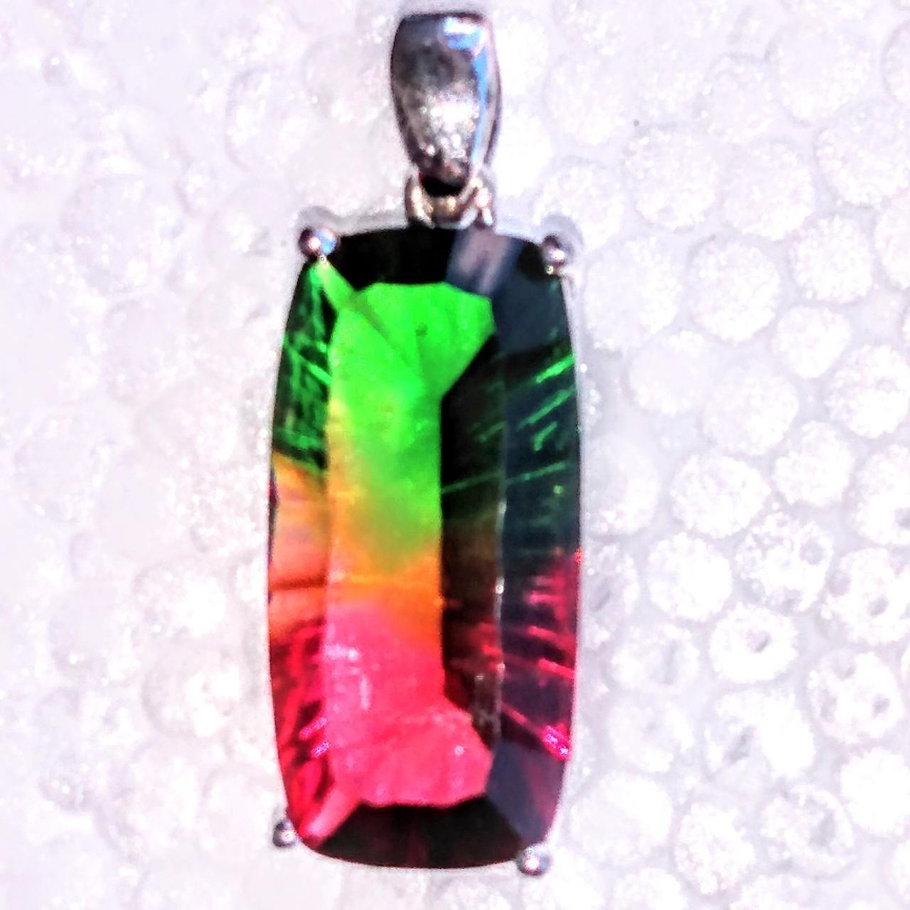 Watermelon Helenite Pendant set in Sterling Silver A... - Depop