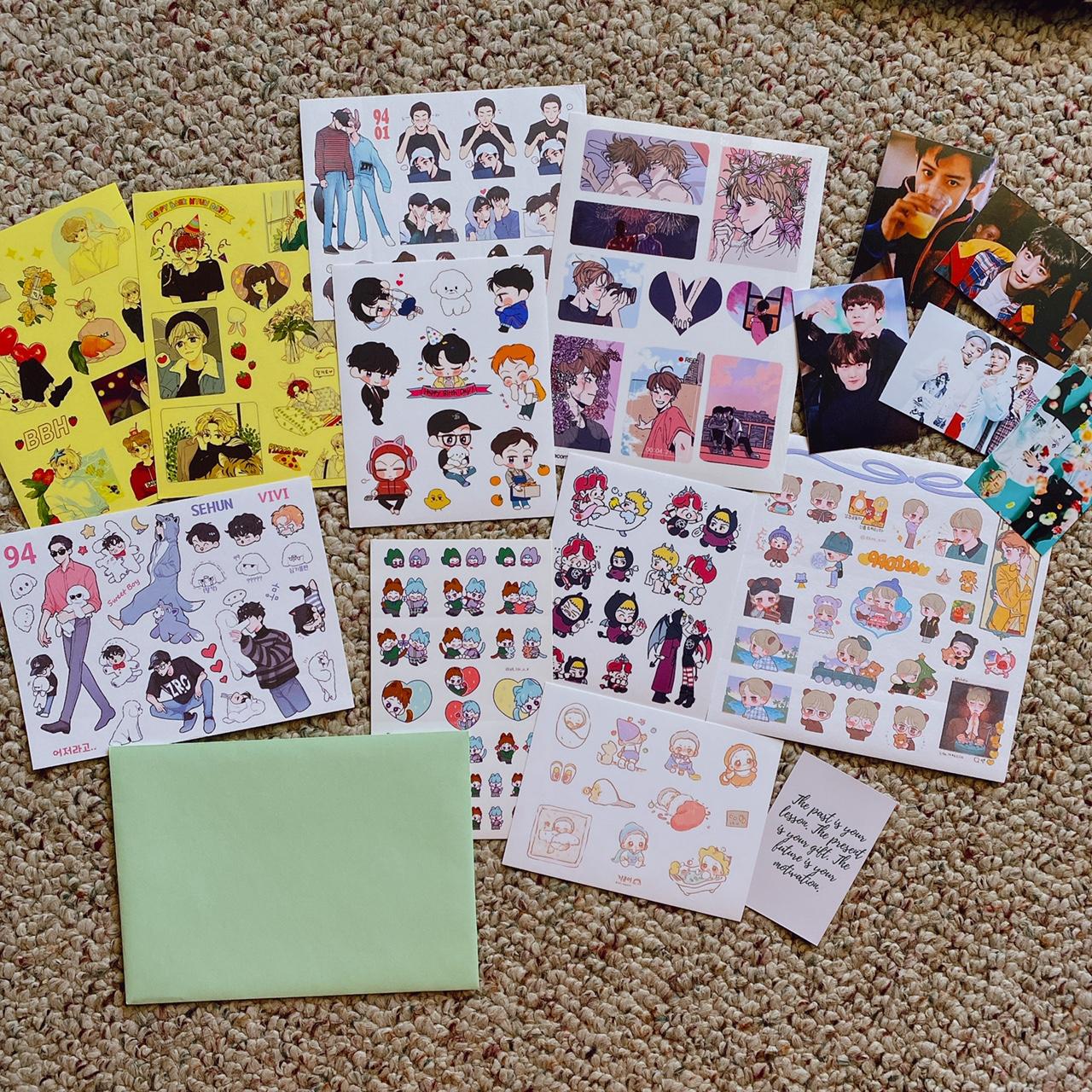 Green envelope Kpop sticker bundle, all sheets and... - Depop