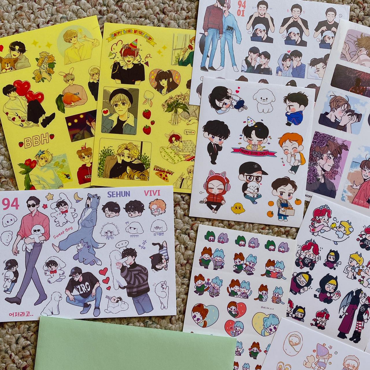 Green envelope Kpop sticker bundle, all sheets and... - Depop