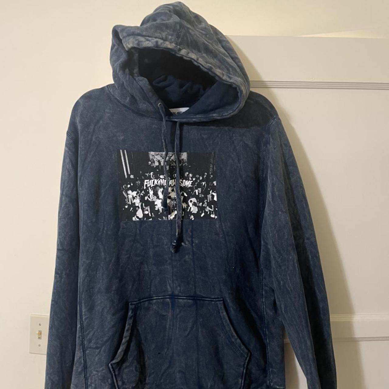 Lightly worn, fucking awesome hoody, Blue and tan... - Depop