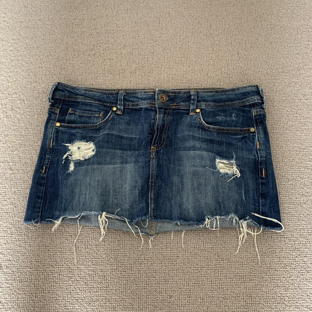 denim distressed mini skirt!! so cute & perfect for... - Depop
