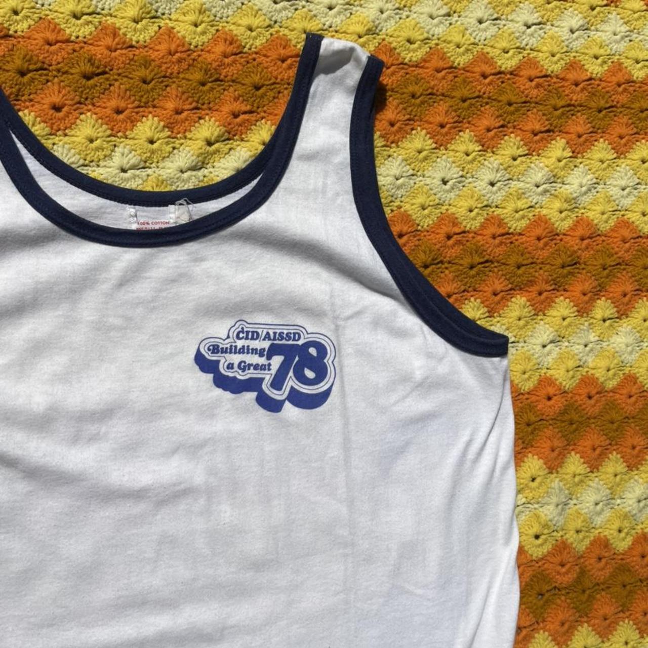 Vintage 70s Tank Top Size XL Made in USA Two tone... - Depop
