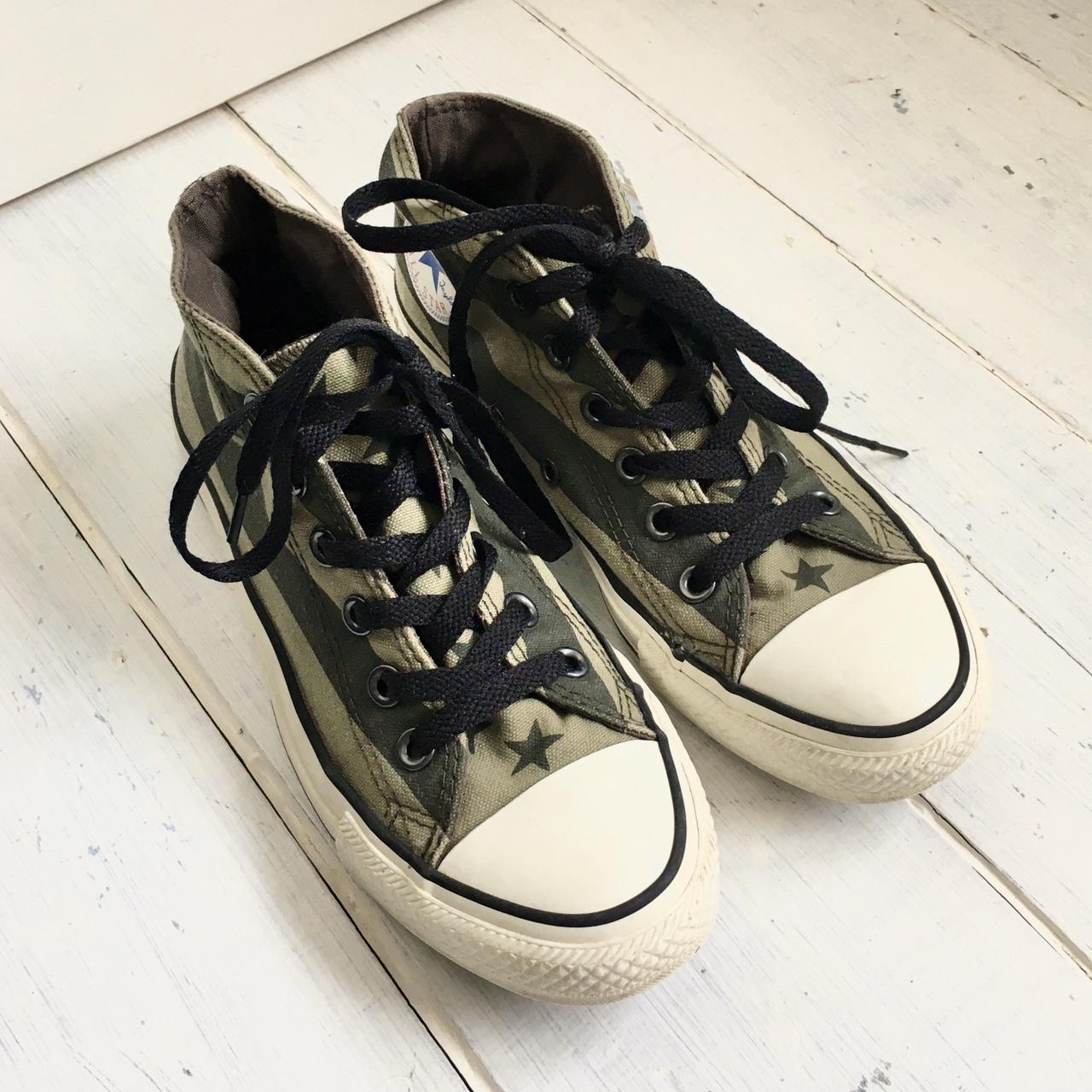 Mid Top Converse in a khaki stars and stripes... - Depop