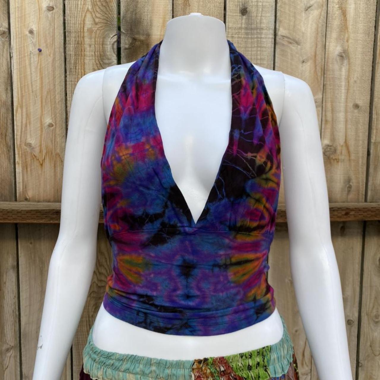 Fun and colorful halter neck top Open back with... - Depop