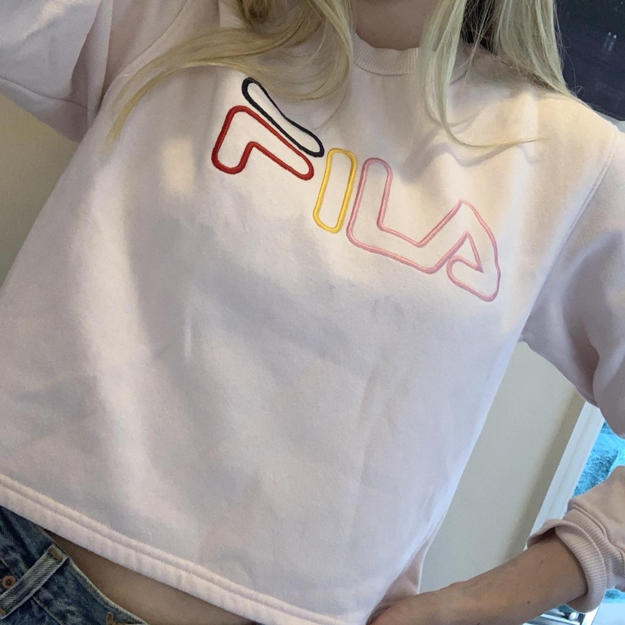Cropped baby pink Fila sweatshirt 💕 Good condition... - Depop