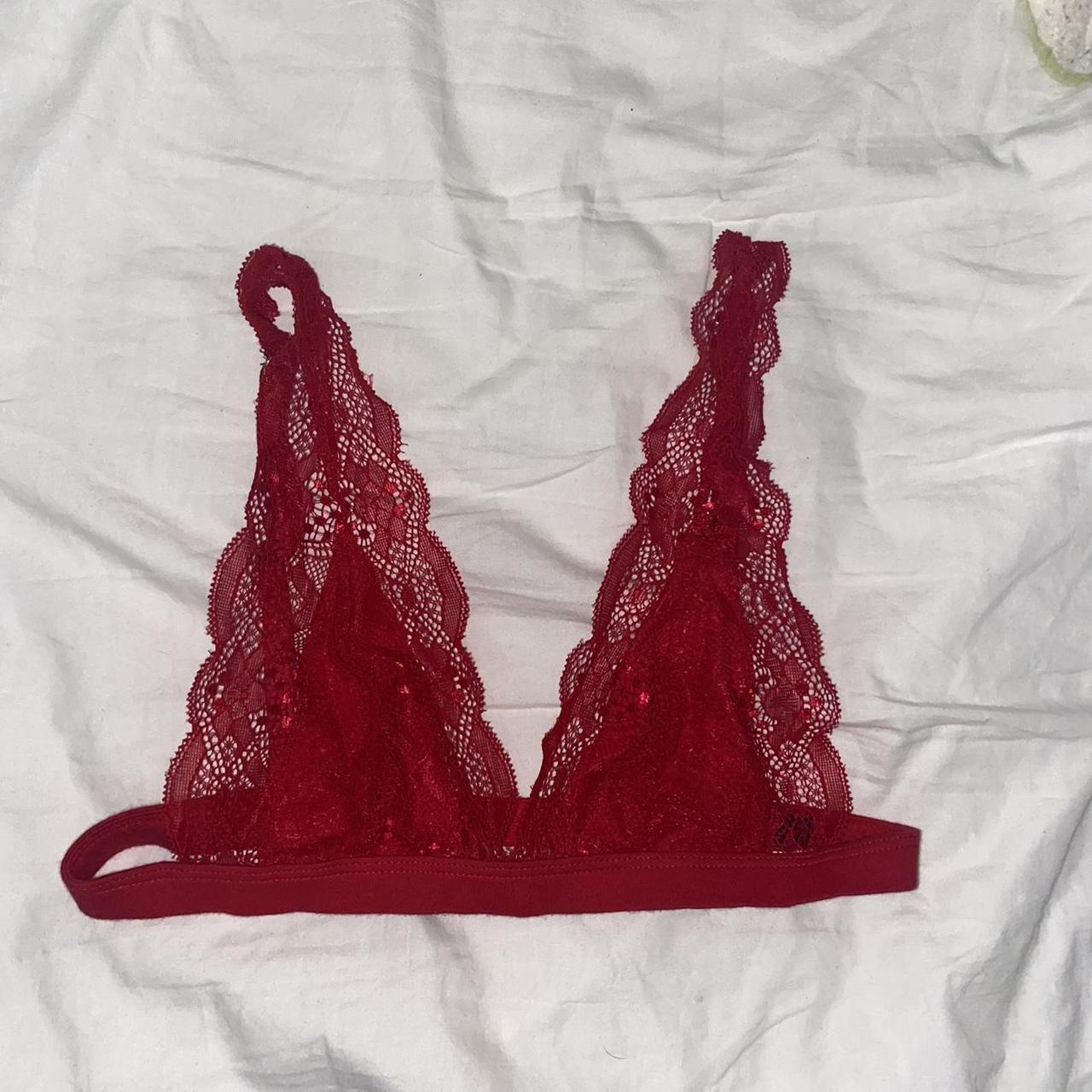 Red lace trim bralette - size 4 Good condition... - Depop