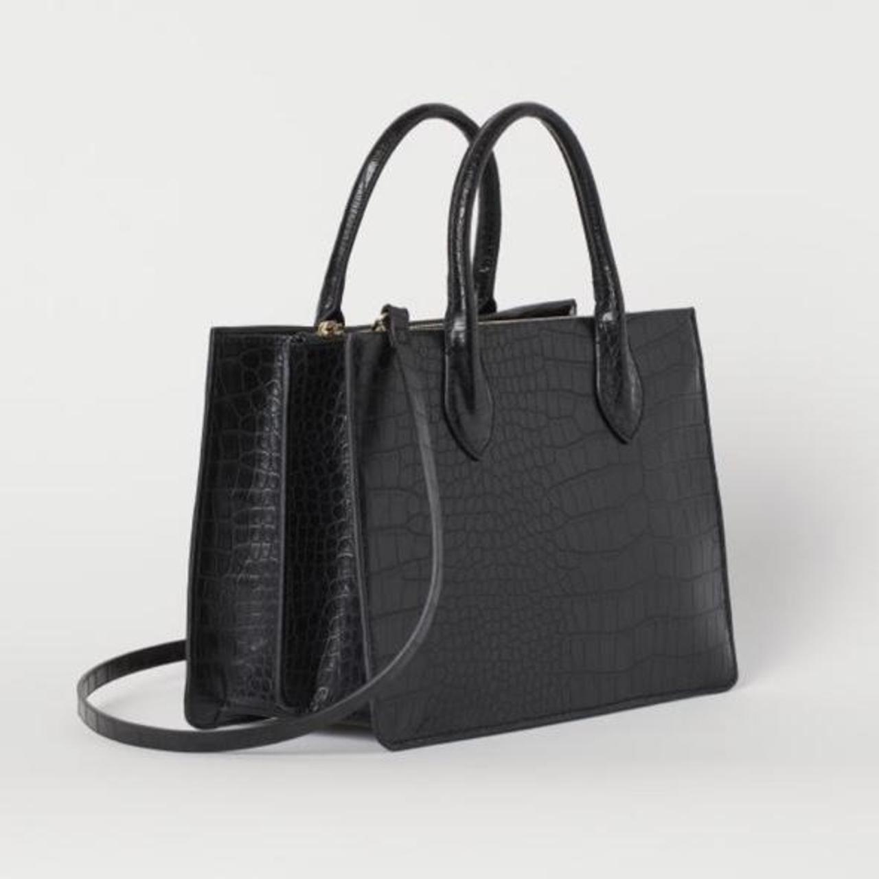 H&M Handbag - Black/Crocodile-patterned Handbag in... - Depop
