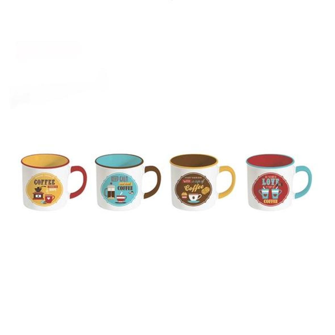 Set 4 Mugs in stoneware 300ml in color box Retro... - Depop