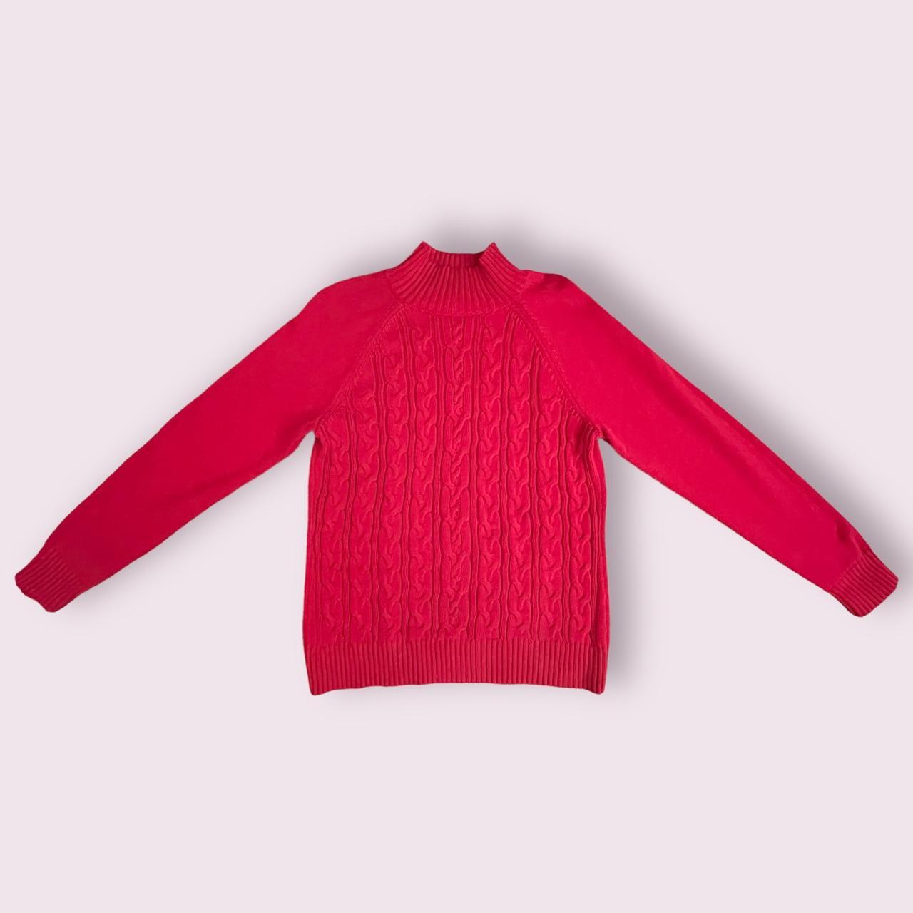 Red cable knit sweater -mockneck and long sleeves... - Depop