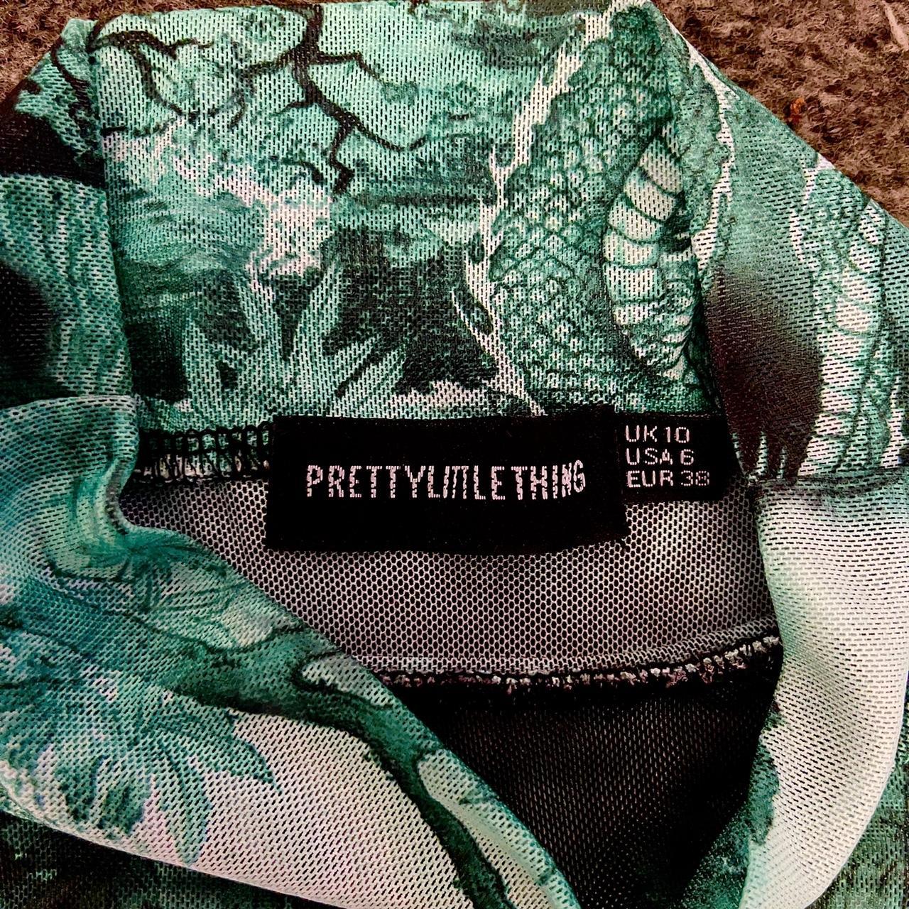 PLT - Emerald Green Dragon Print Mesh High Neck Long... - Depop