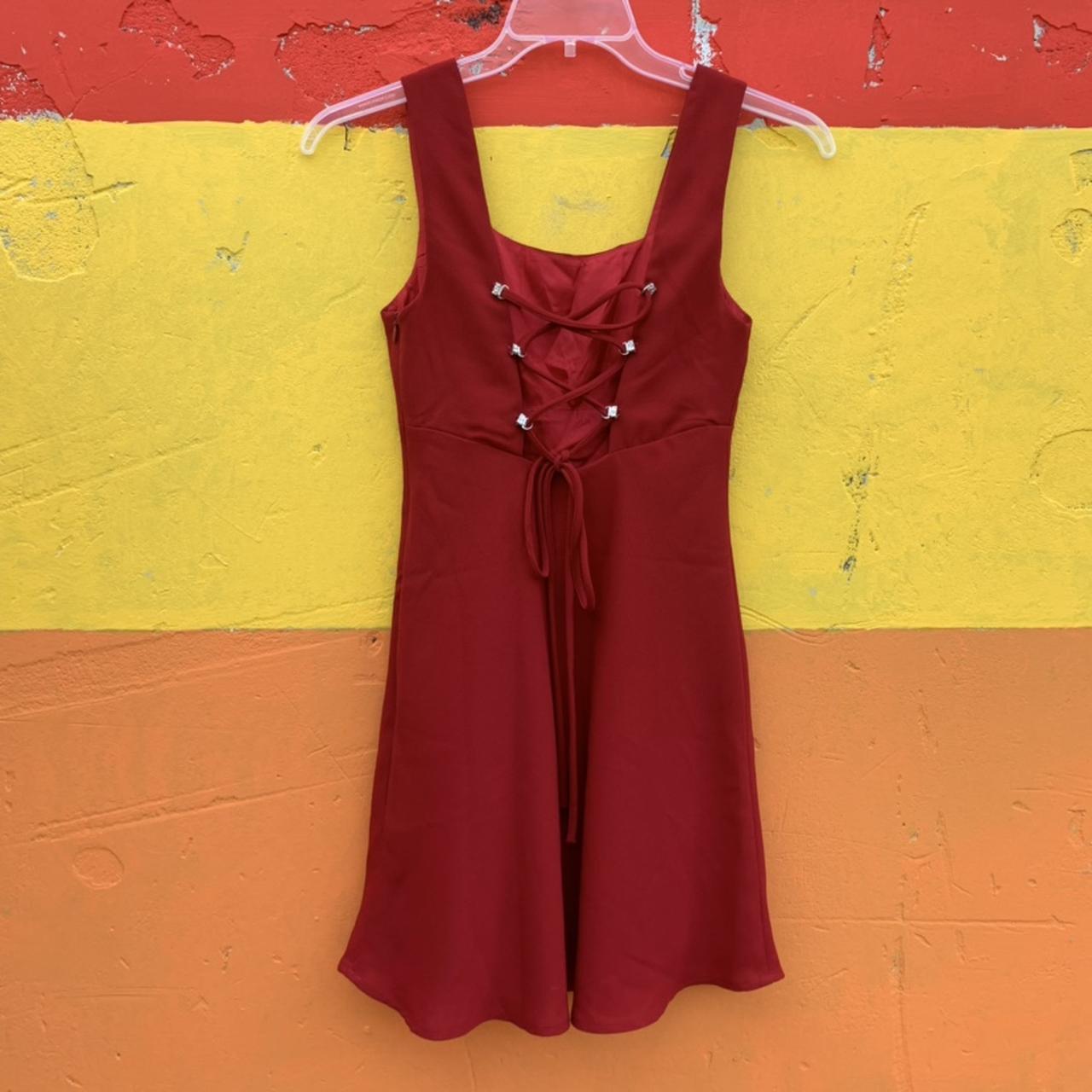 Raspberry burgundy maroon dark red Rampage 90s dress... - Depop