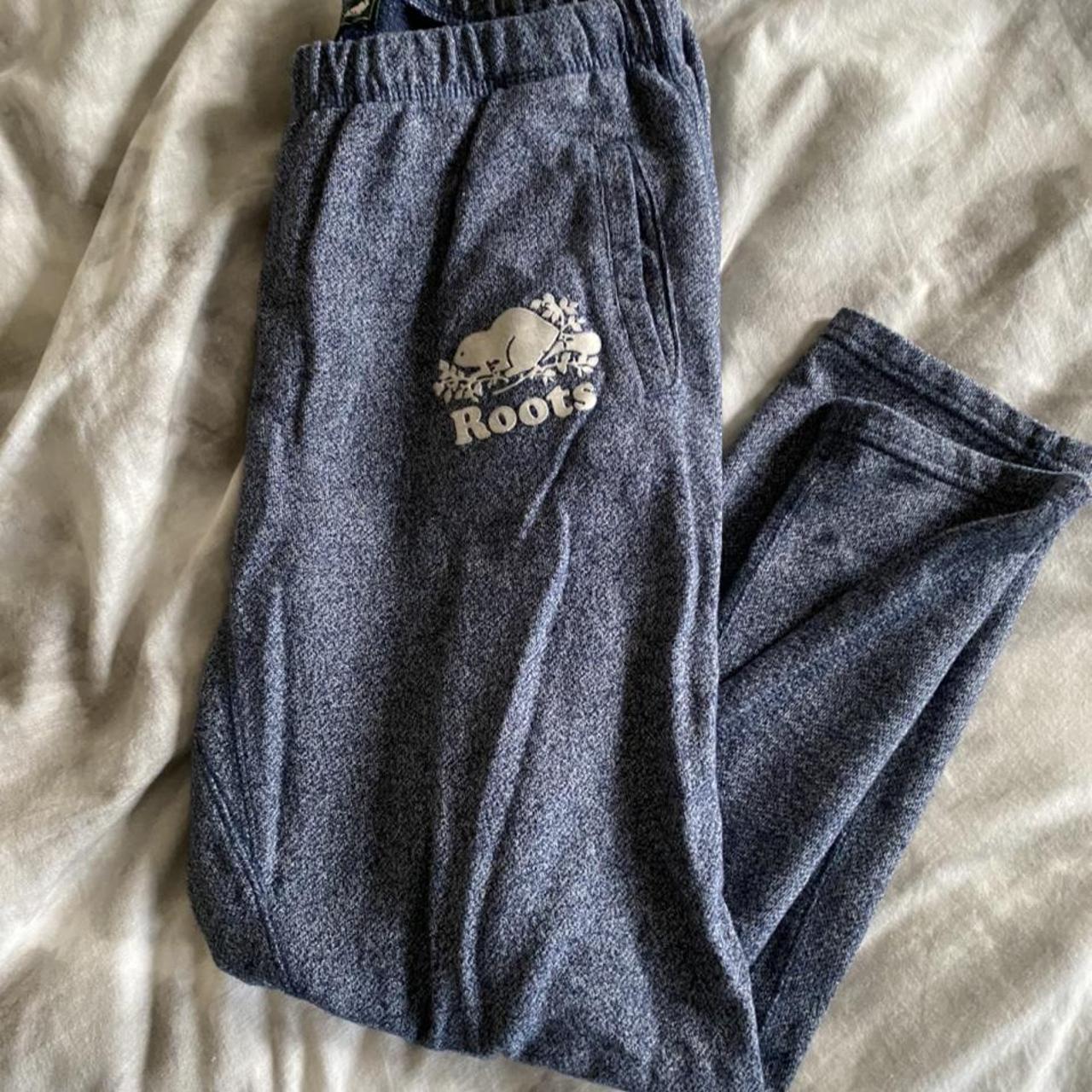 medium ROOTS blueish grey sweatpants drawstring... - Depop