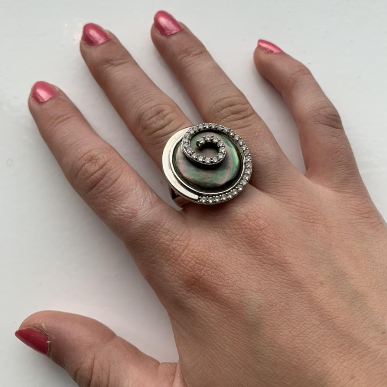 gorgeous chunky y2k style ring with iridescent... - Depop