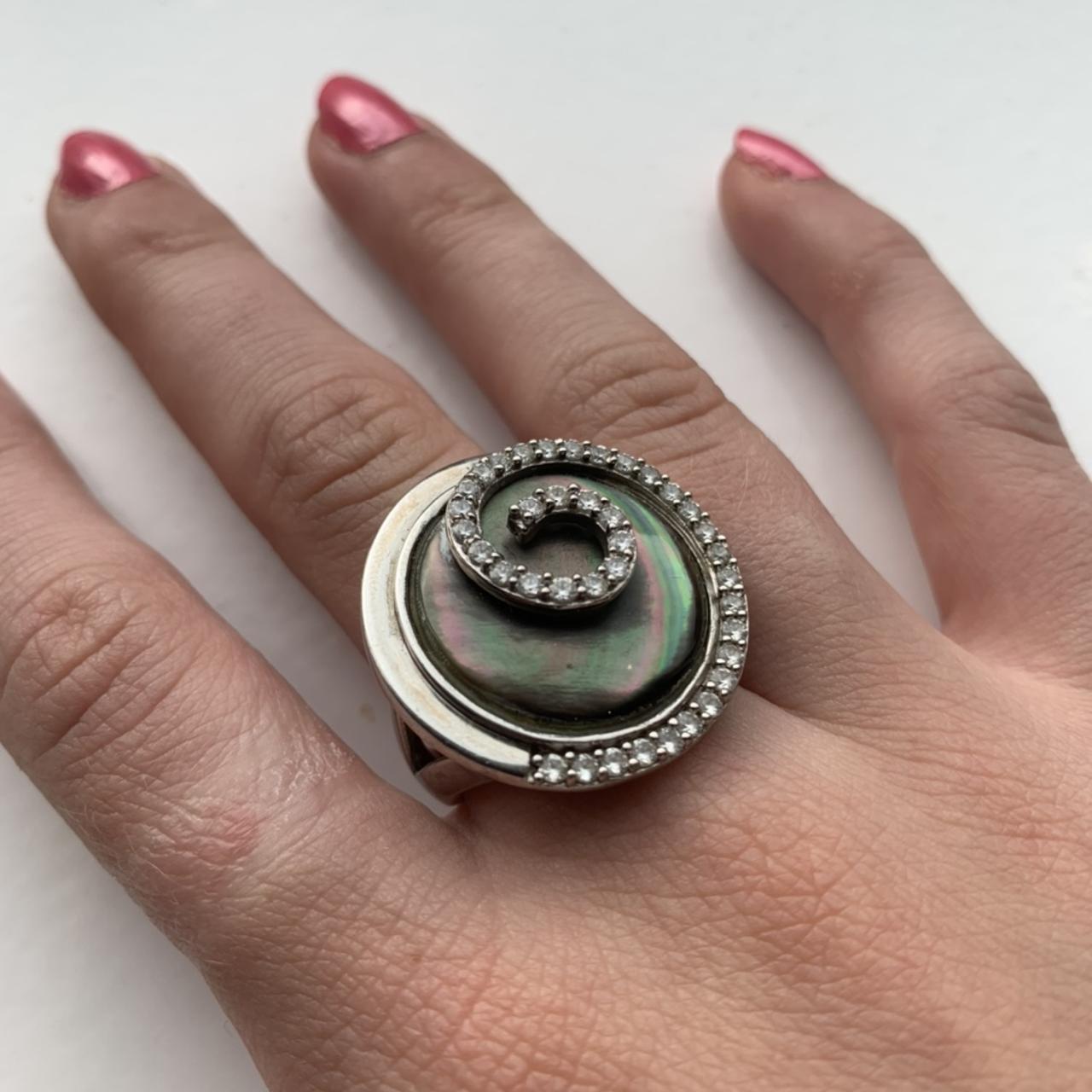 gorgeous chunky y2k style ring with iridescent... - Depop
