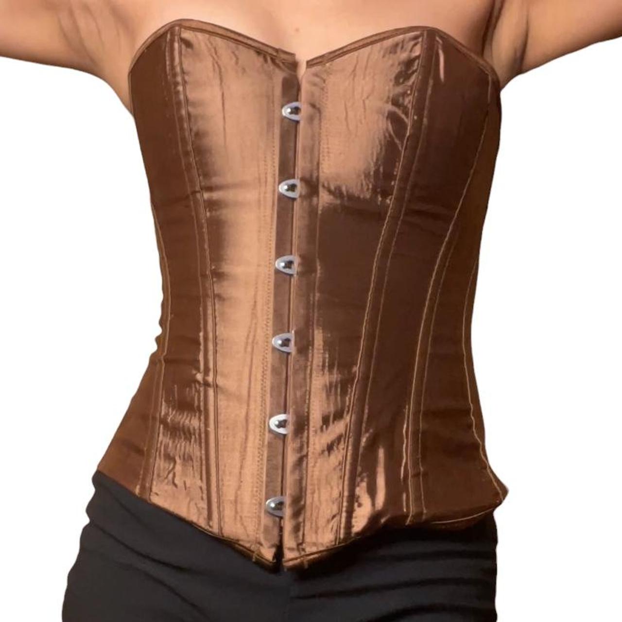 🤎 brown lace up silk / satin material corset 🤎 -... - Depop