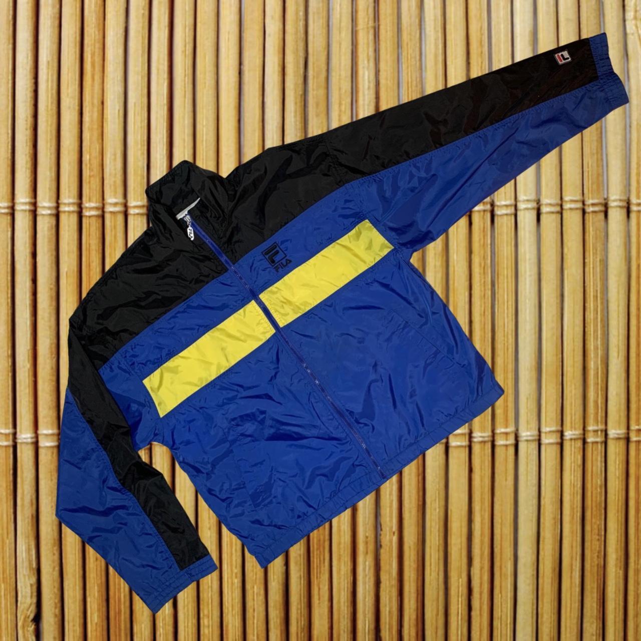 FILA Blue and Yellow Track Jacket Size: L Sleeve:... - Depop
