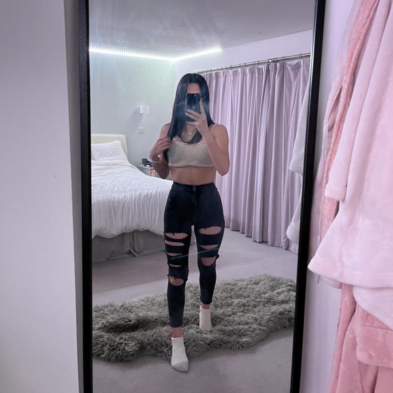 Topshop high waisted black ripped joni jeans W26... - Depop