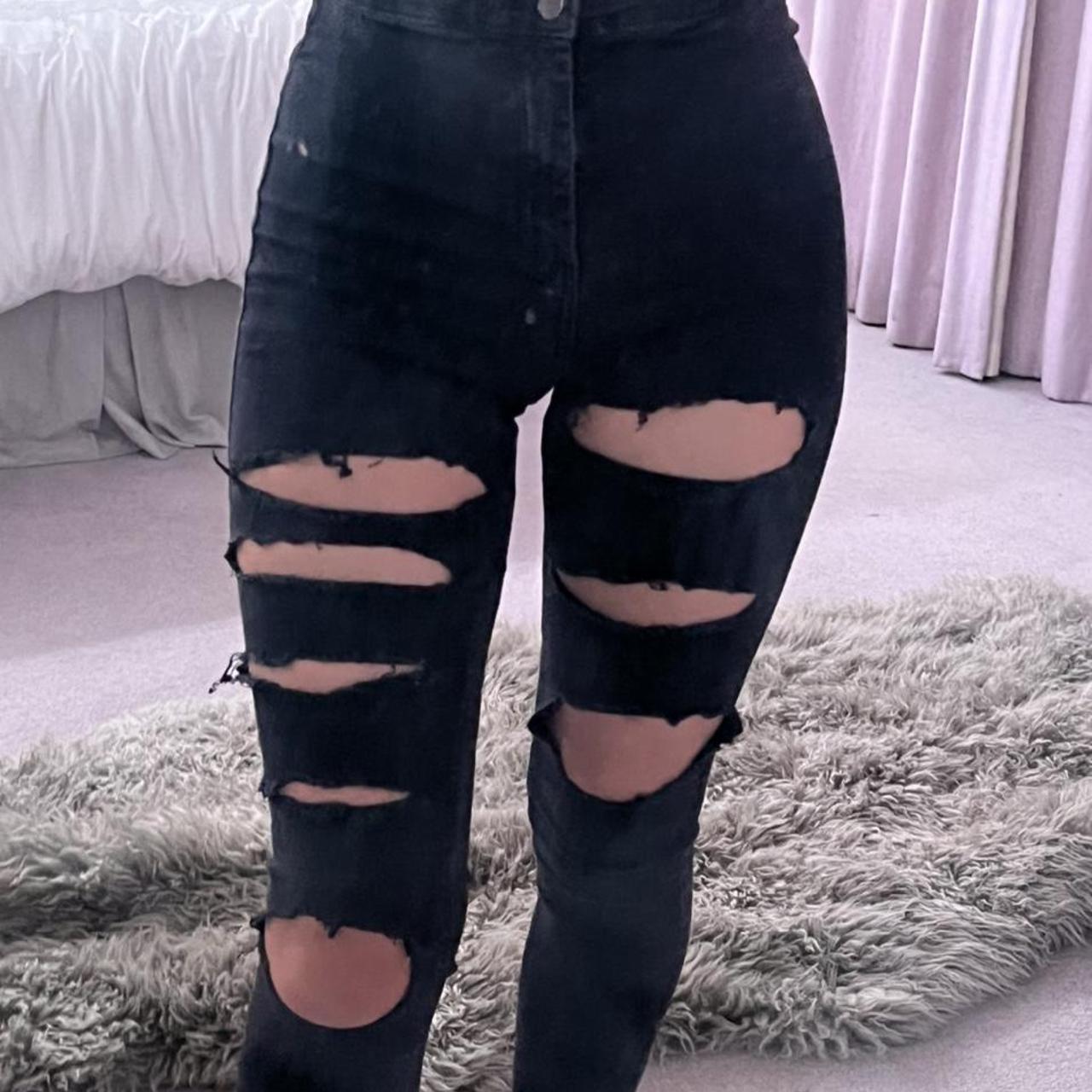 Topshop high waisted black ripped joni jeans W26... - Depop