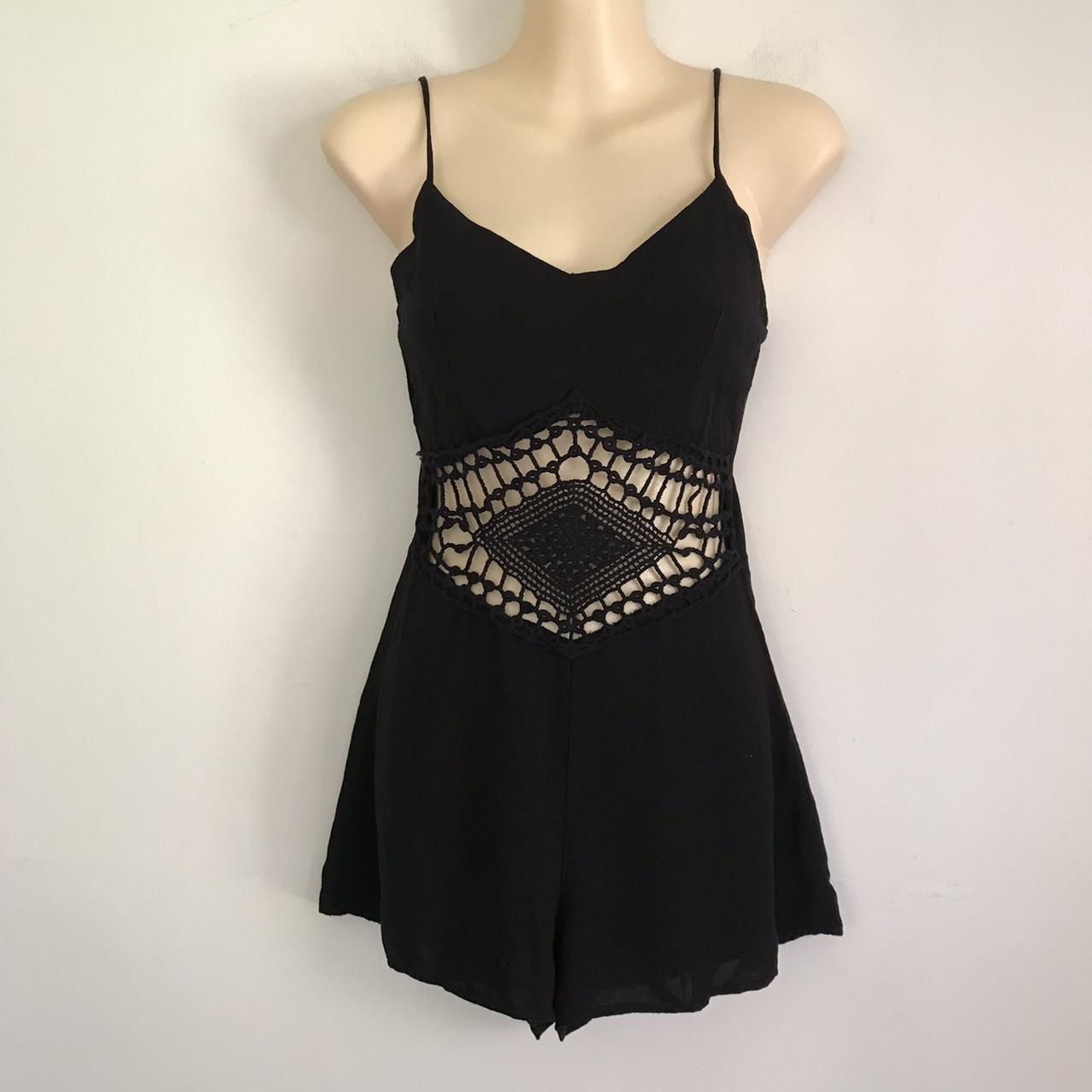 Windsor Black Romper With Crochet Detail Depop