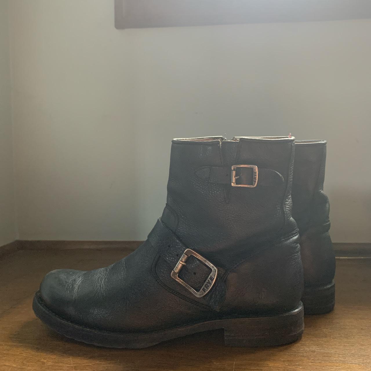 Frye Veronica Black Leather Motorcycle Boots— Worn... - Depop