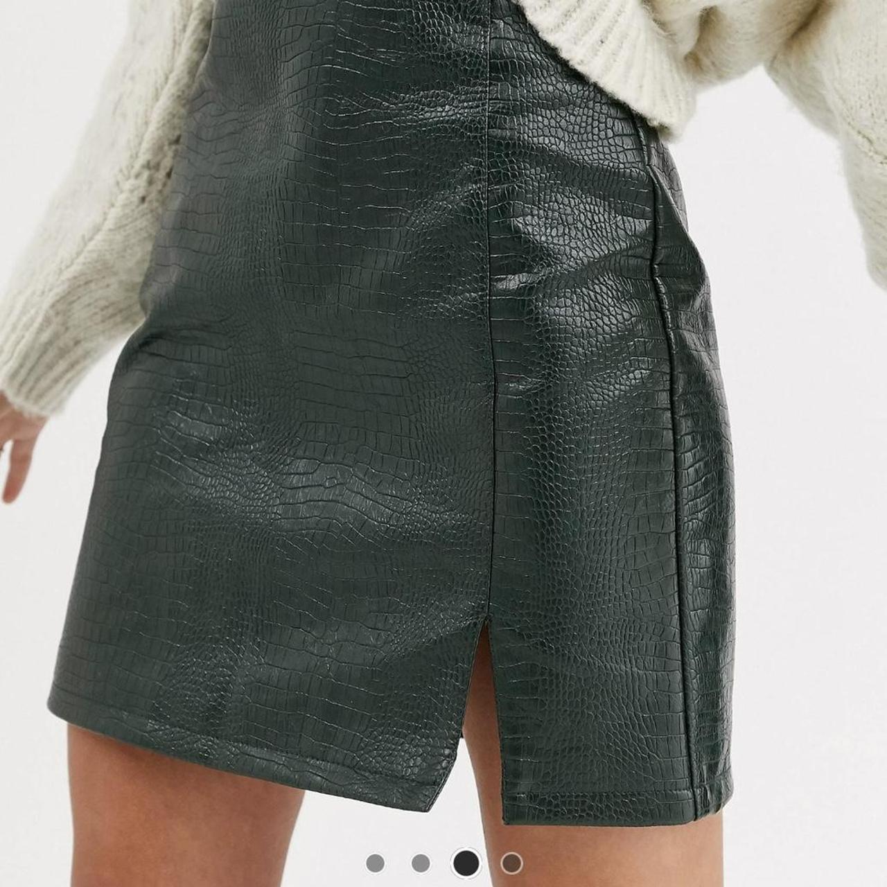 Dark green leather snakeskin mini skirt with hem... - Depop